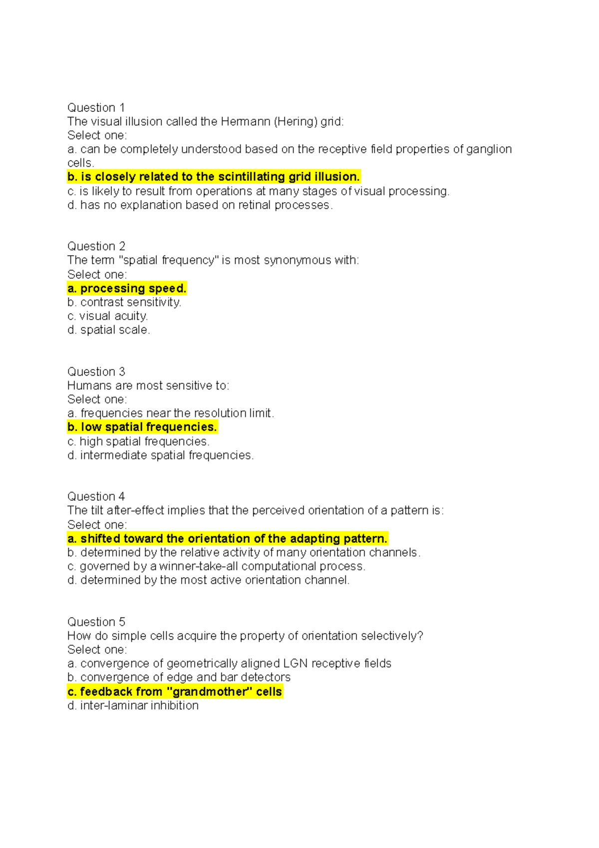 Perception PSYU2247 Assessed Online Quiz Spatial Vision 100% correct answers - Question 1 The ...