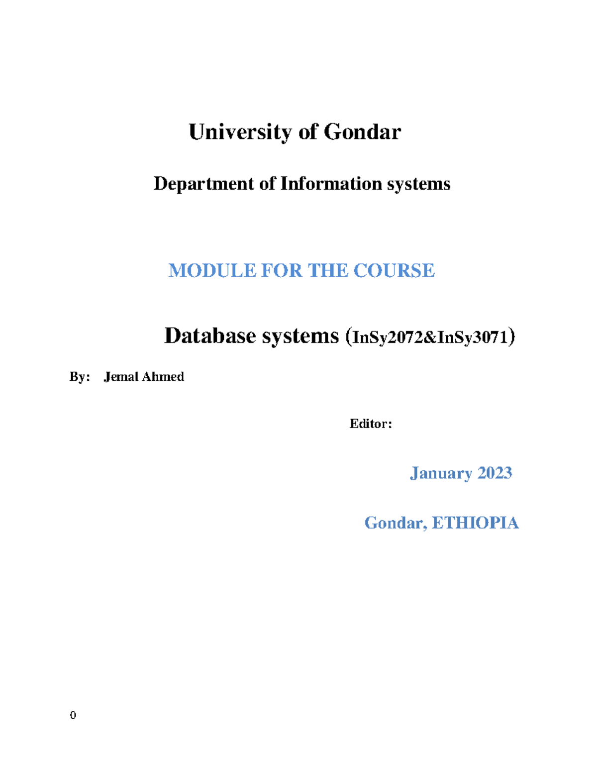 Advanced Database Systems module - University of Gondar Department of ...