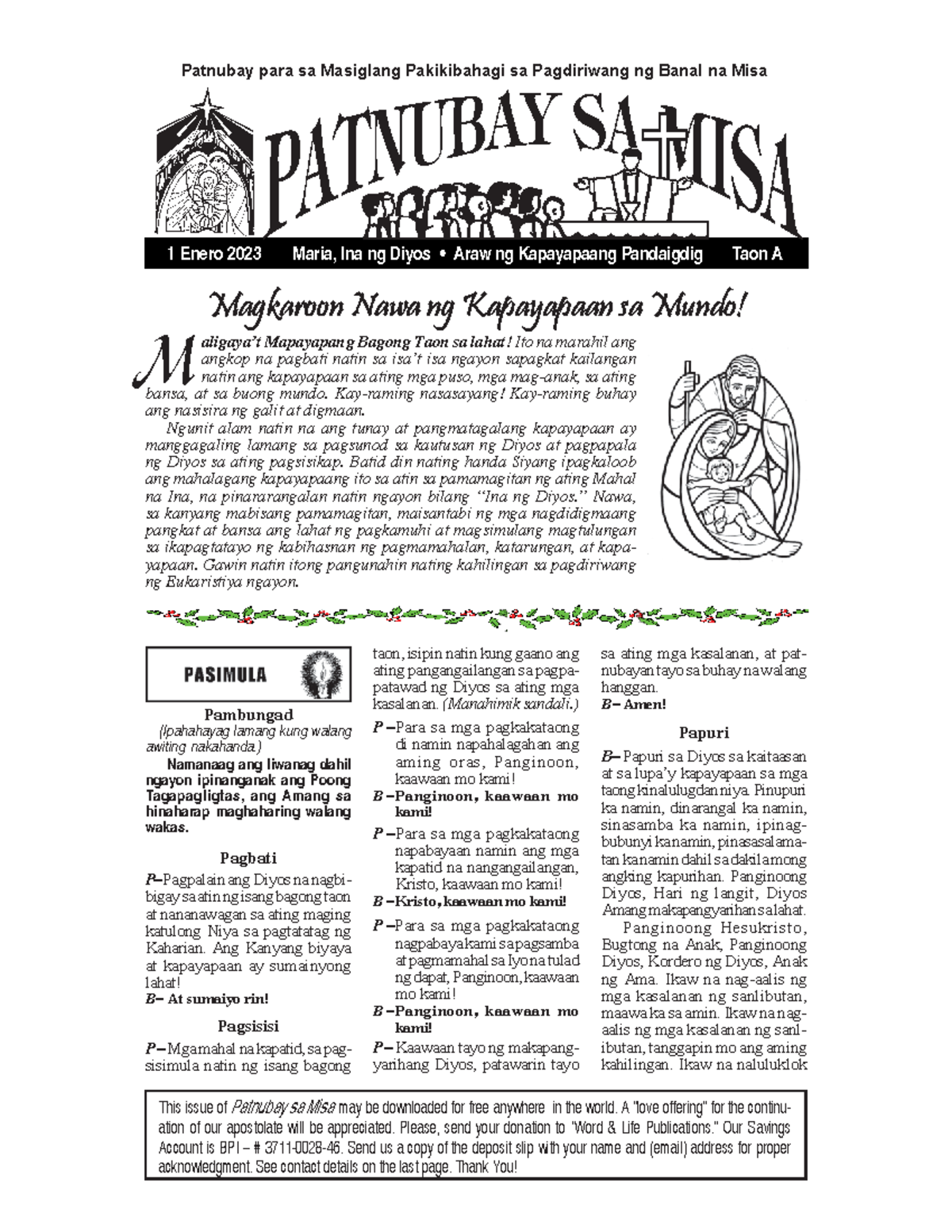 PSM- Maria INA - Lecture - 1 Enero 2023 Maria, Ina ng Diyos Ć Araw ng ...