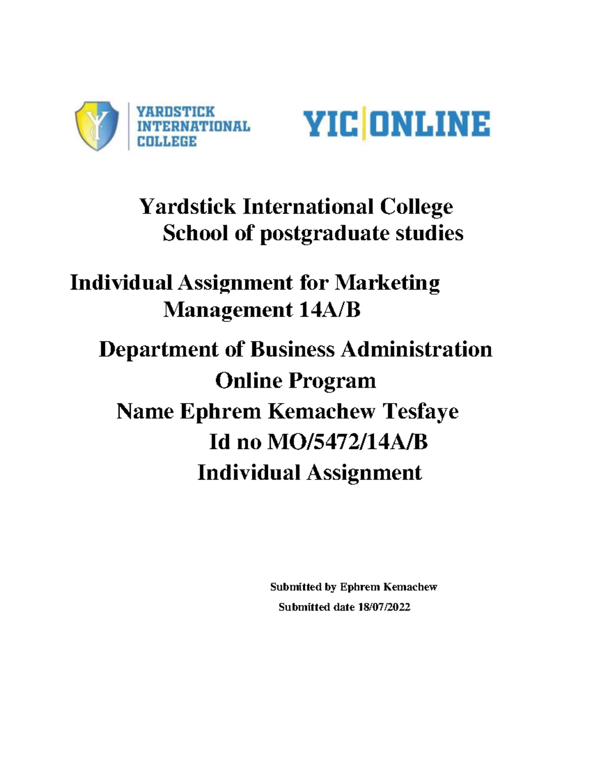 Markating Management Yardstick International College School Of