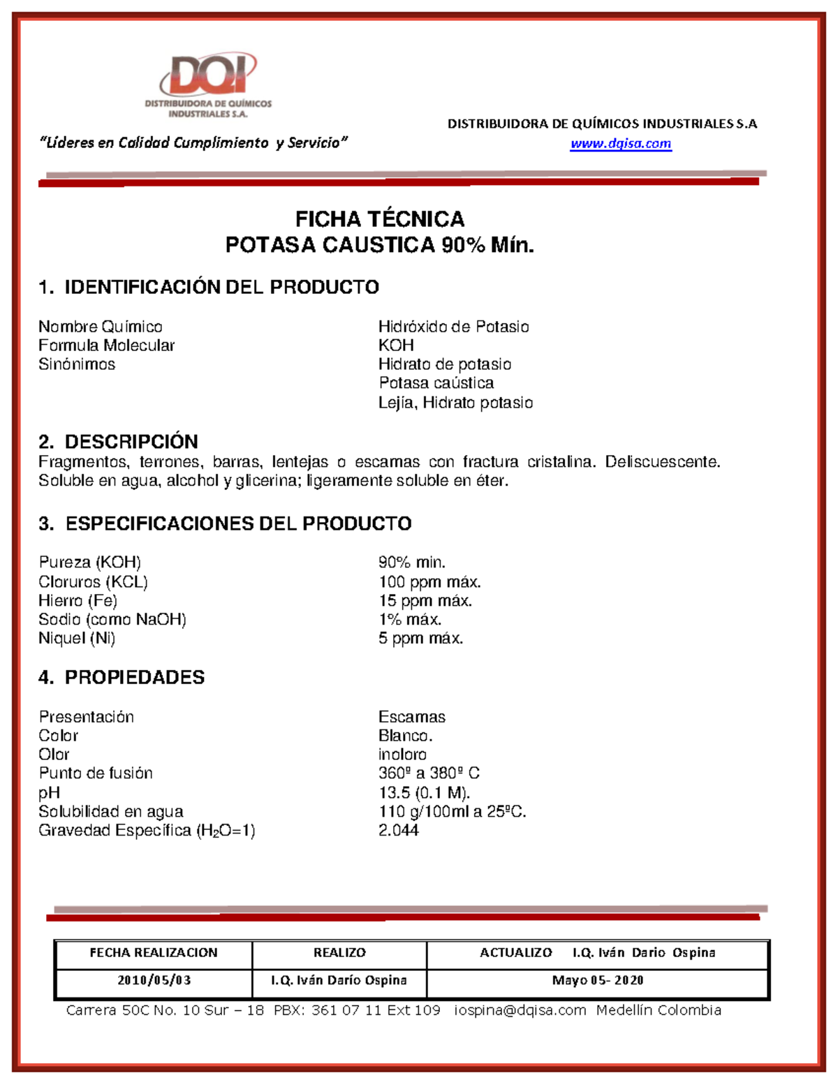 Potasa- Caustica hidroxido de potasio - DISTRIBUIDORA DE QUÍMICOS ...