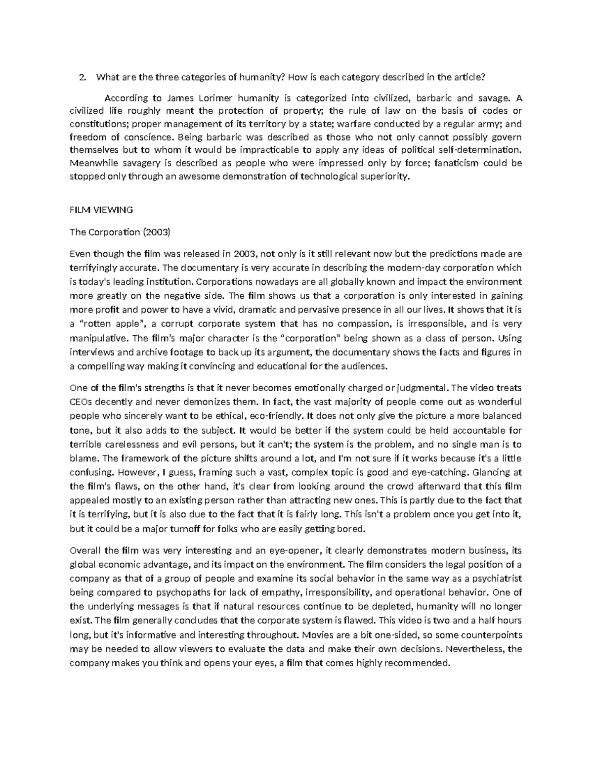 TCWD - What are the three categories of humanity? Essay for the ...