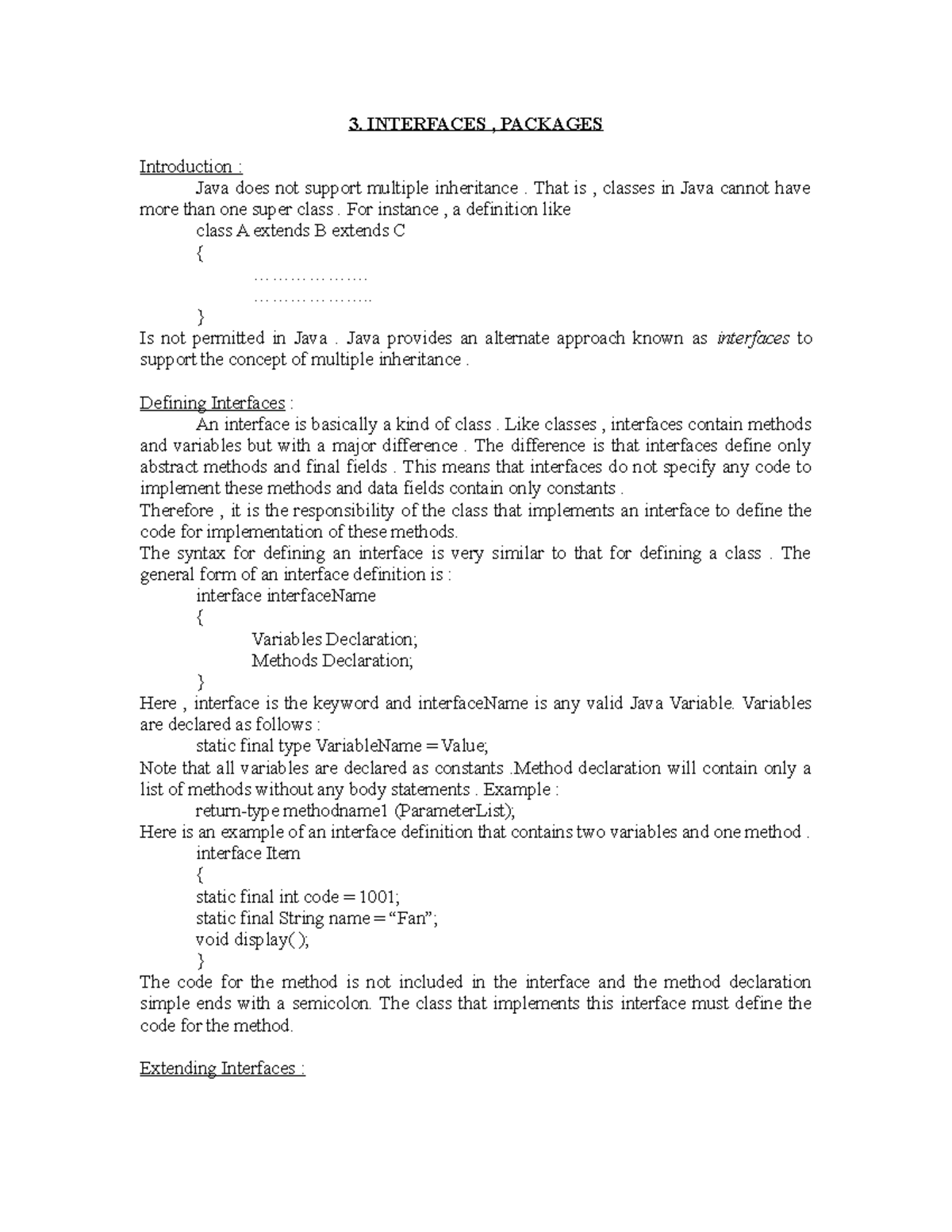 Interfaces and Packages - 3. INTERFACES , PACKAGES Introduction : Java ...