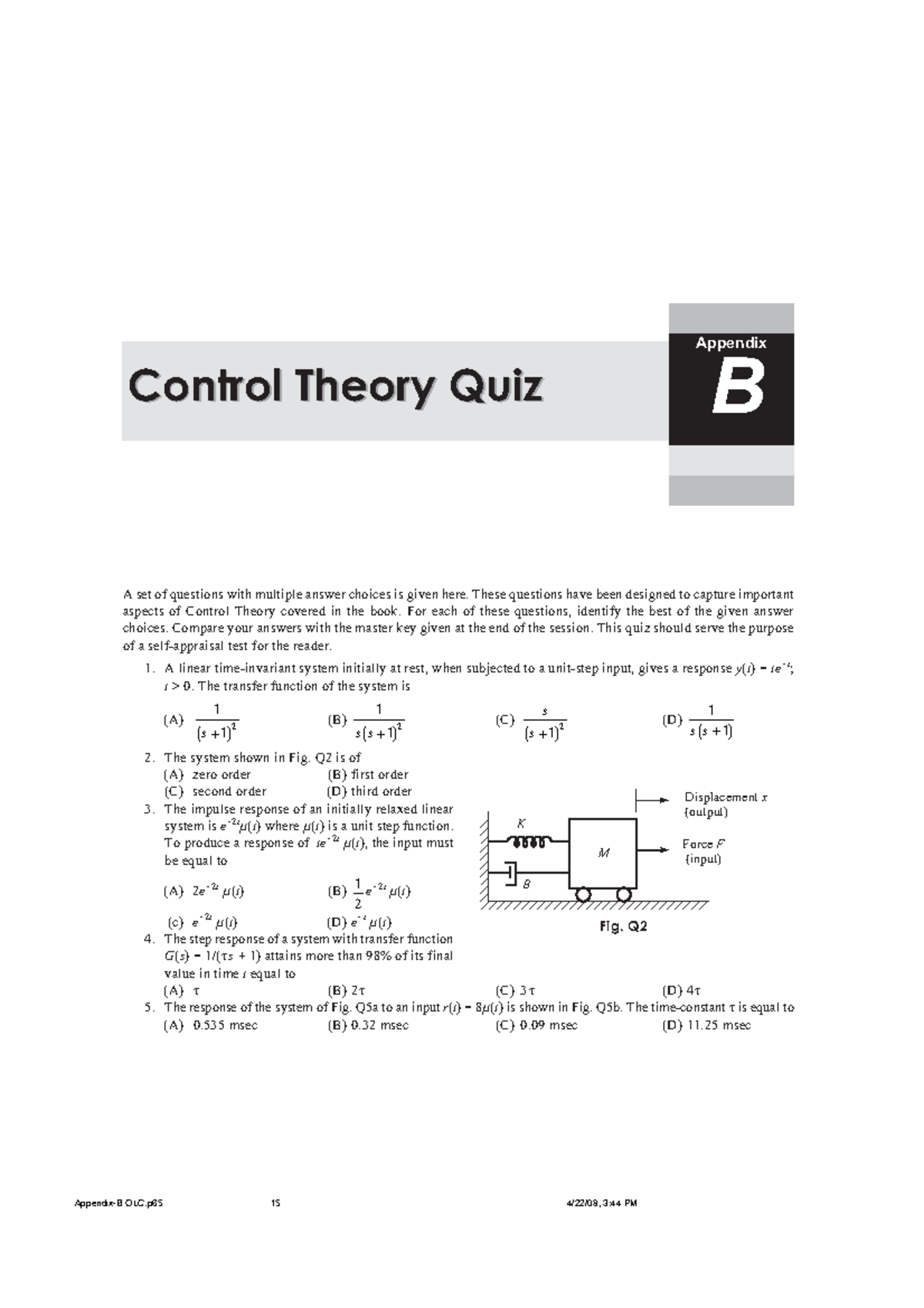 Appendix B Control Theory Quiz - B A set of questions with multiple ...