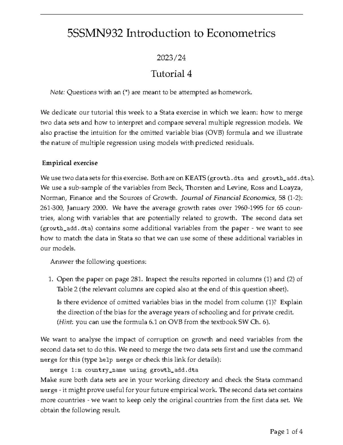 5ssmn932 tutorial 4 - 5SSMN932 Introduction to Econometrics 2023 ...