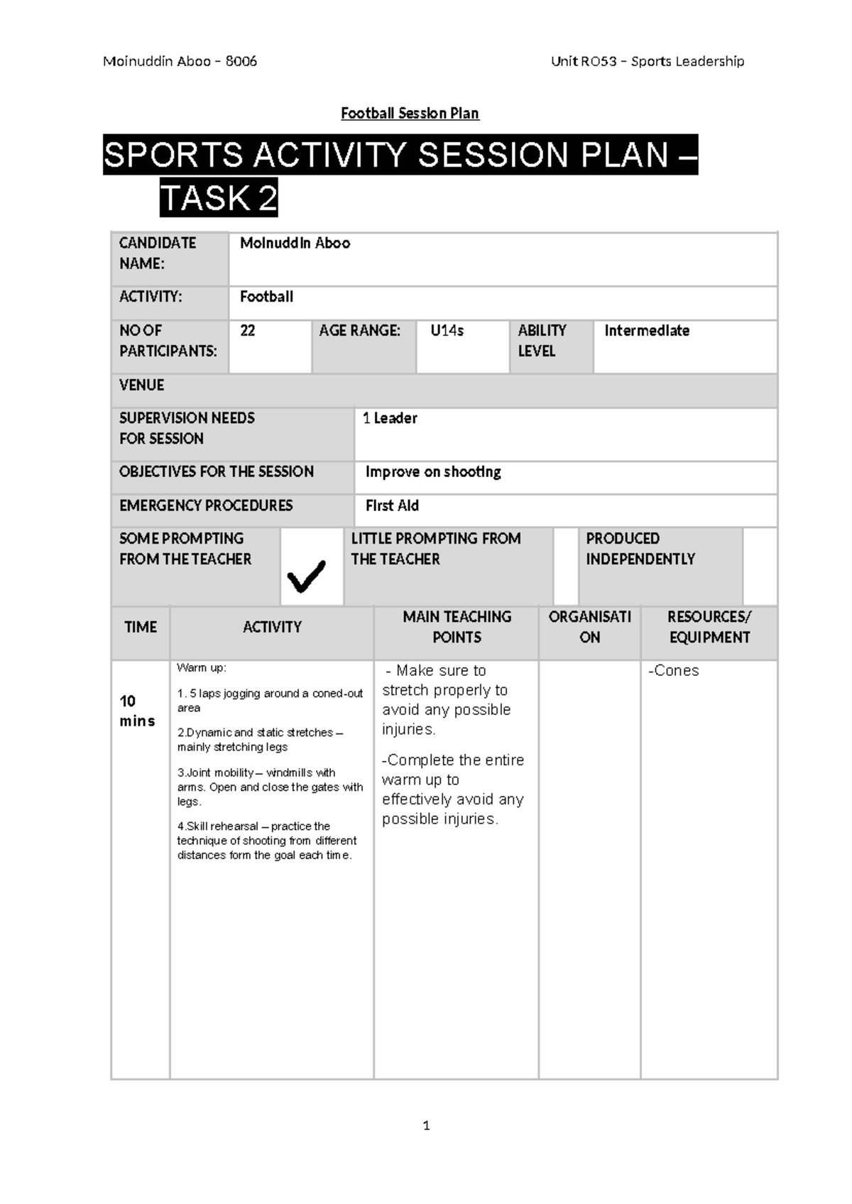 Football session plan - Moinuddin Aboo – 8006 Unit RO53 – Sports ...