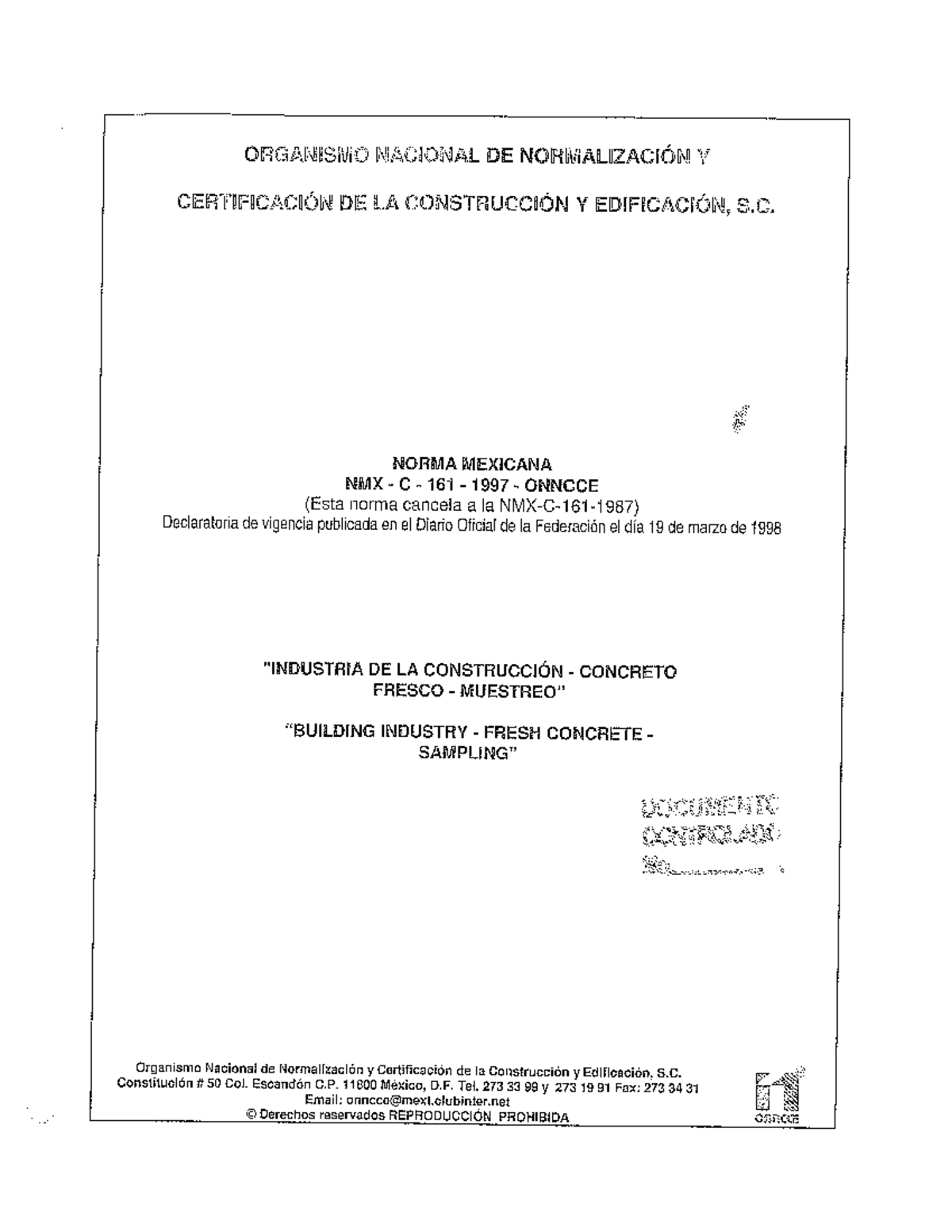 NMX C 161 1997 Onncce - NORMA CONCRETO - Calidad - Studocu