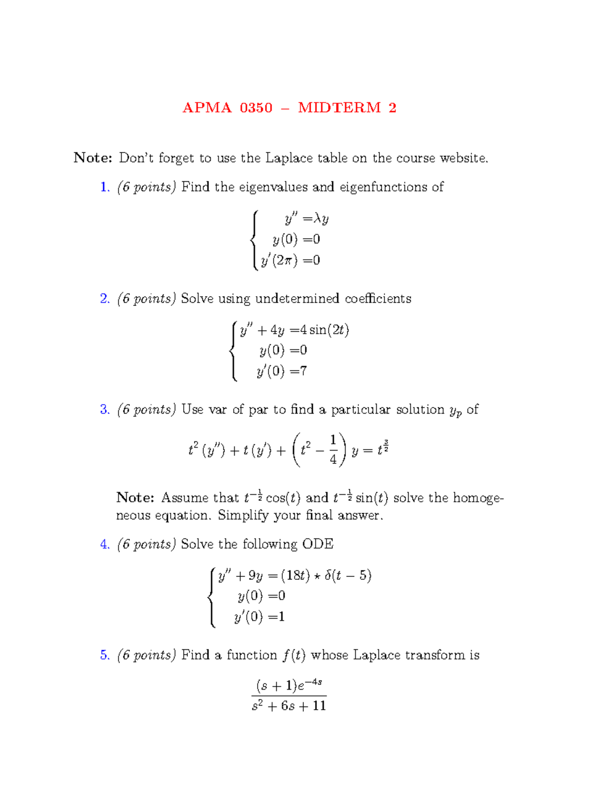 APMA 0350 - Midterm 2 - APMA 0350 - Studocu