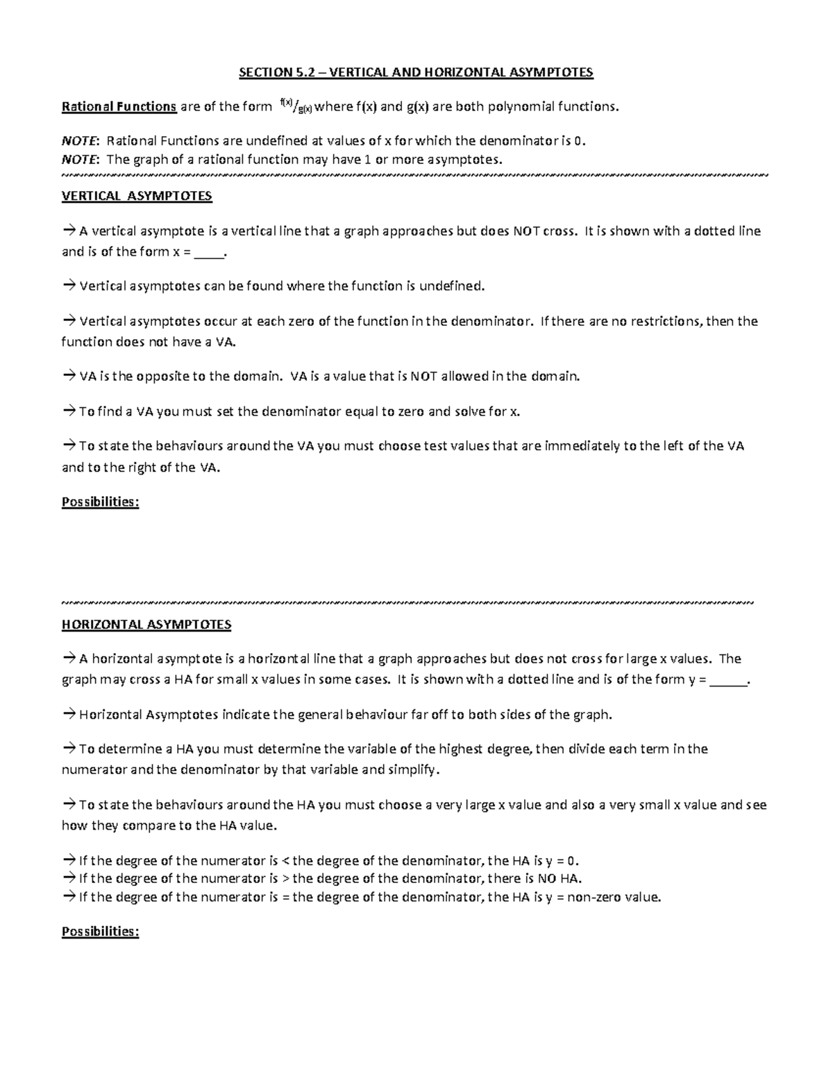 5.2 vertical horizontal asymptotes lecture notes - SECTION 5 – VERTICAL ...