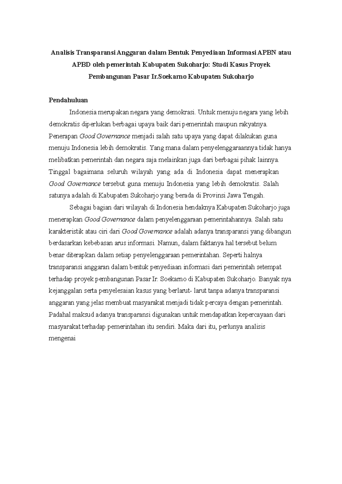 Analisis Transparansi Anggaran dalam Bentuk Penyediaan Informasi APBN ...