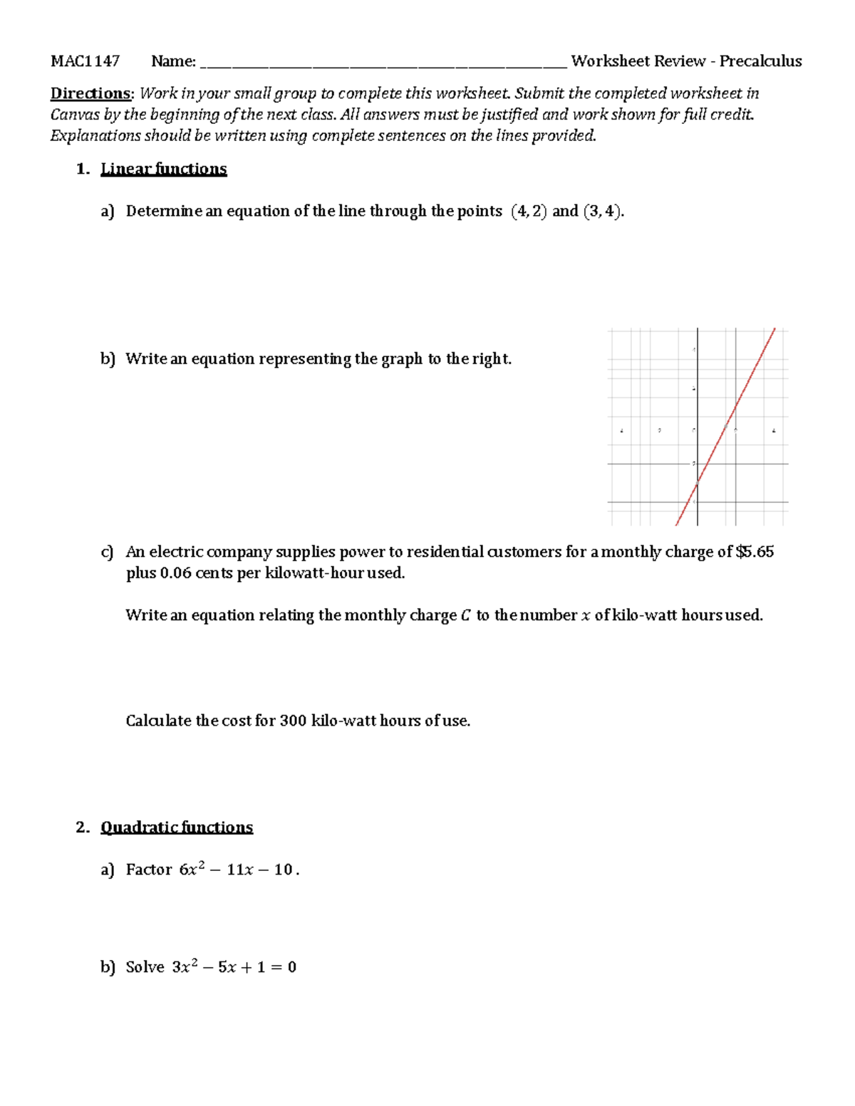 Worksheet Review - Precalculus - MAC 1147 Name: - Studocu