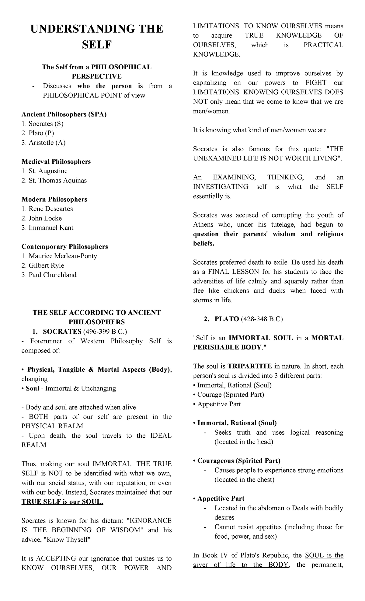 Understanding-THE-SELF - UNDERSTANDING THE SELF The Self from a PHILOSOPHICAL PERSPECTIVE ...