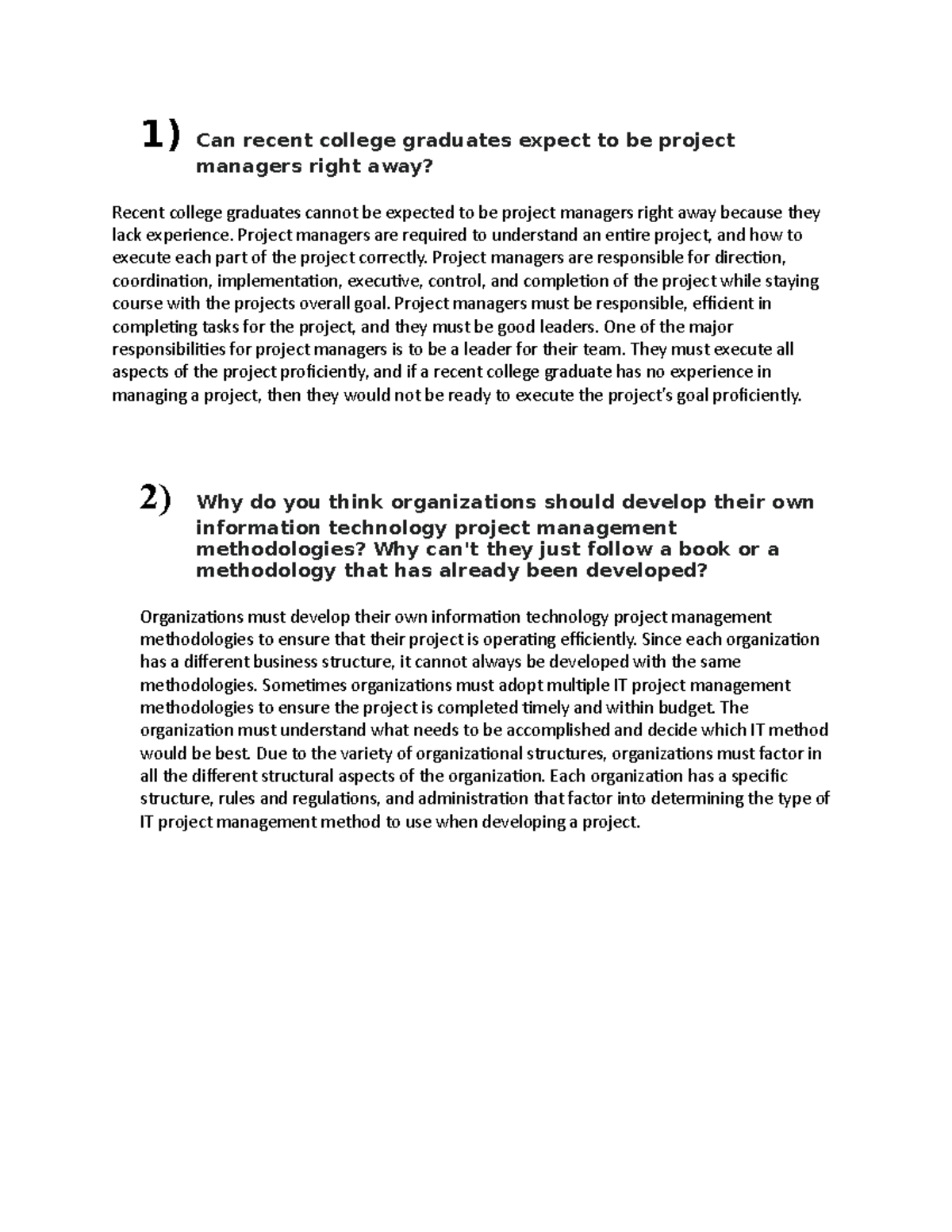 Disscussion - Discussion for Project Management - 1) Can recent college ...