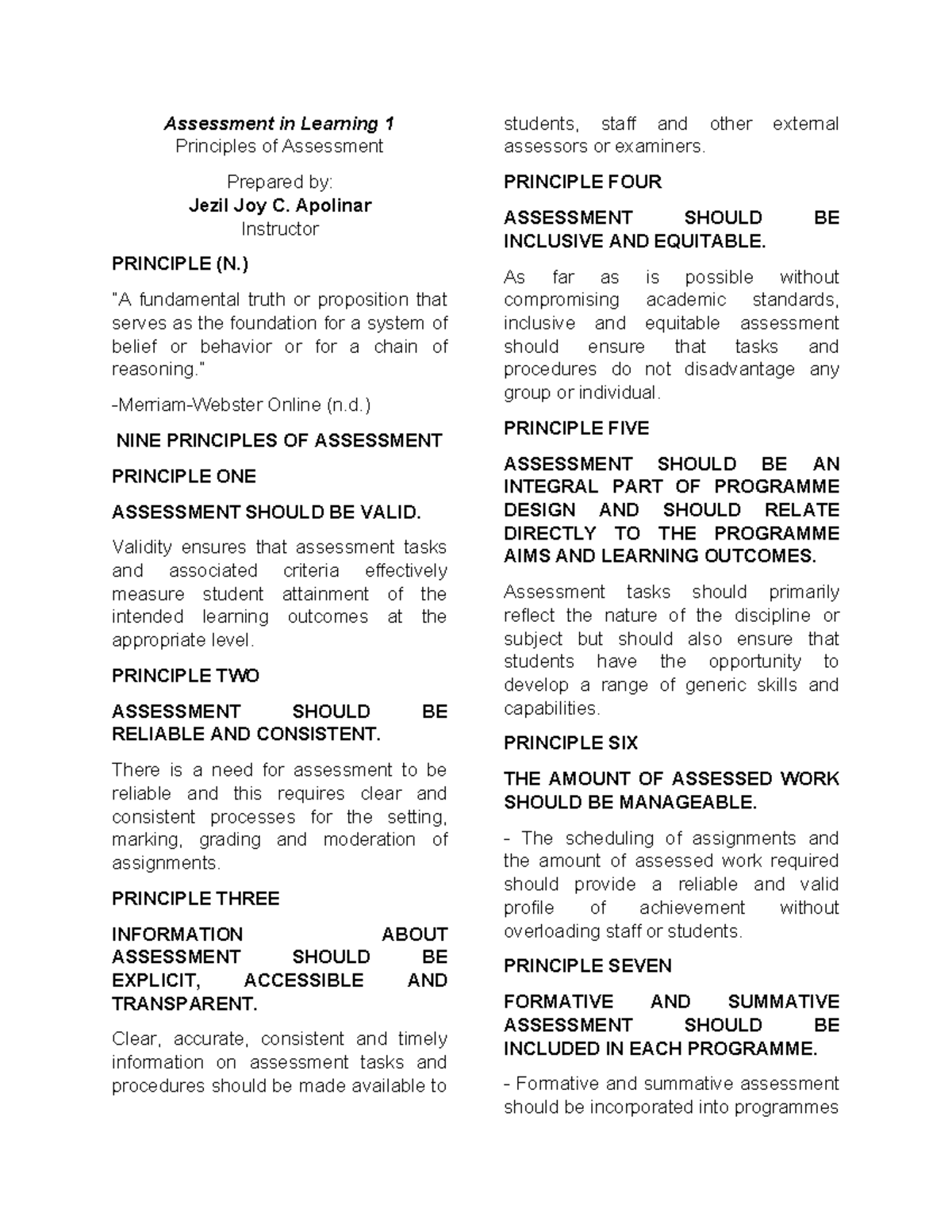 AIL-1-2 - It can help you more - Assessment in Learning 1 Principles of ...