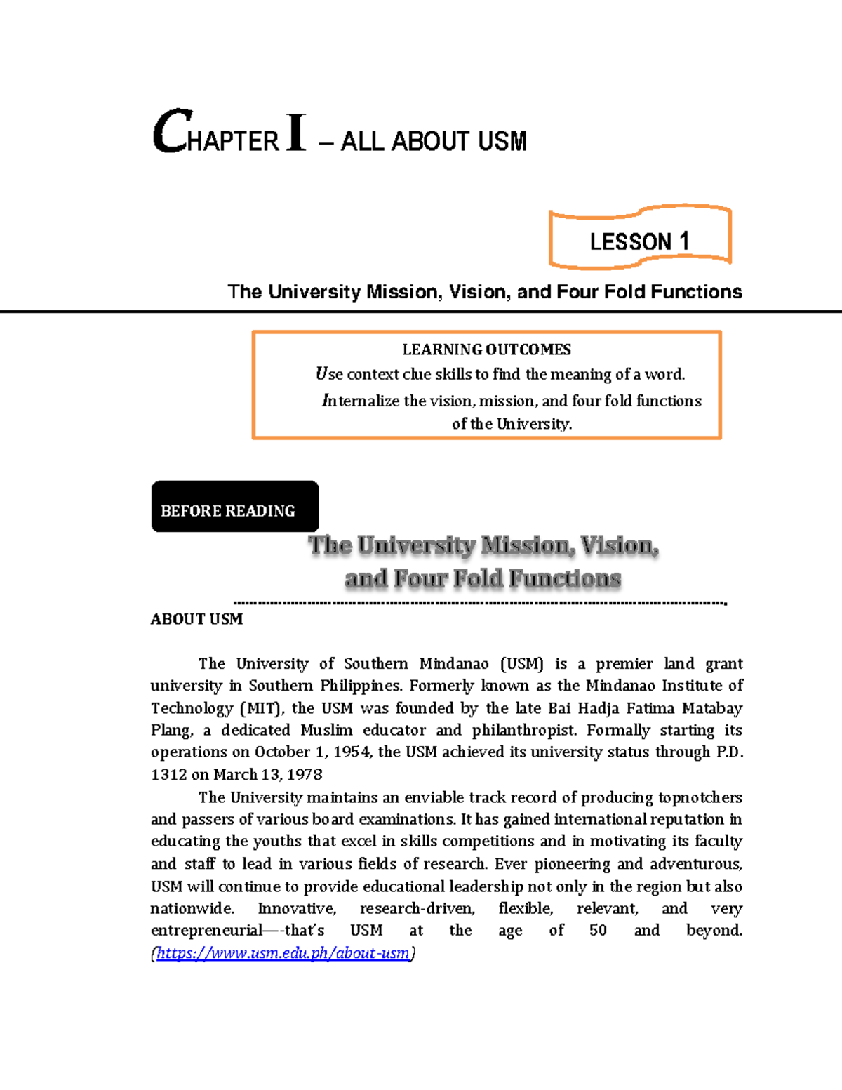 Coloso, Faith Janica 3BSDM-A USM VGMO SII - C HAPTER I – ALL ABOUT USM ...