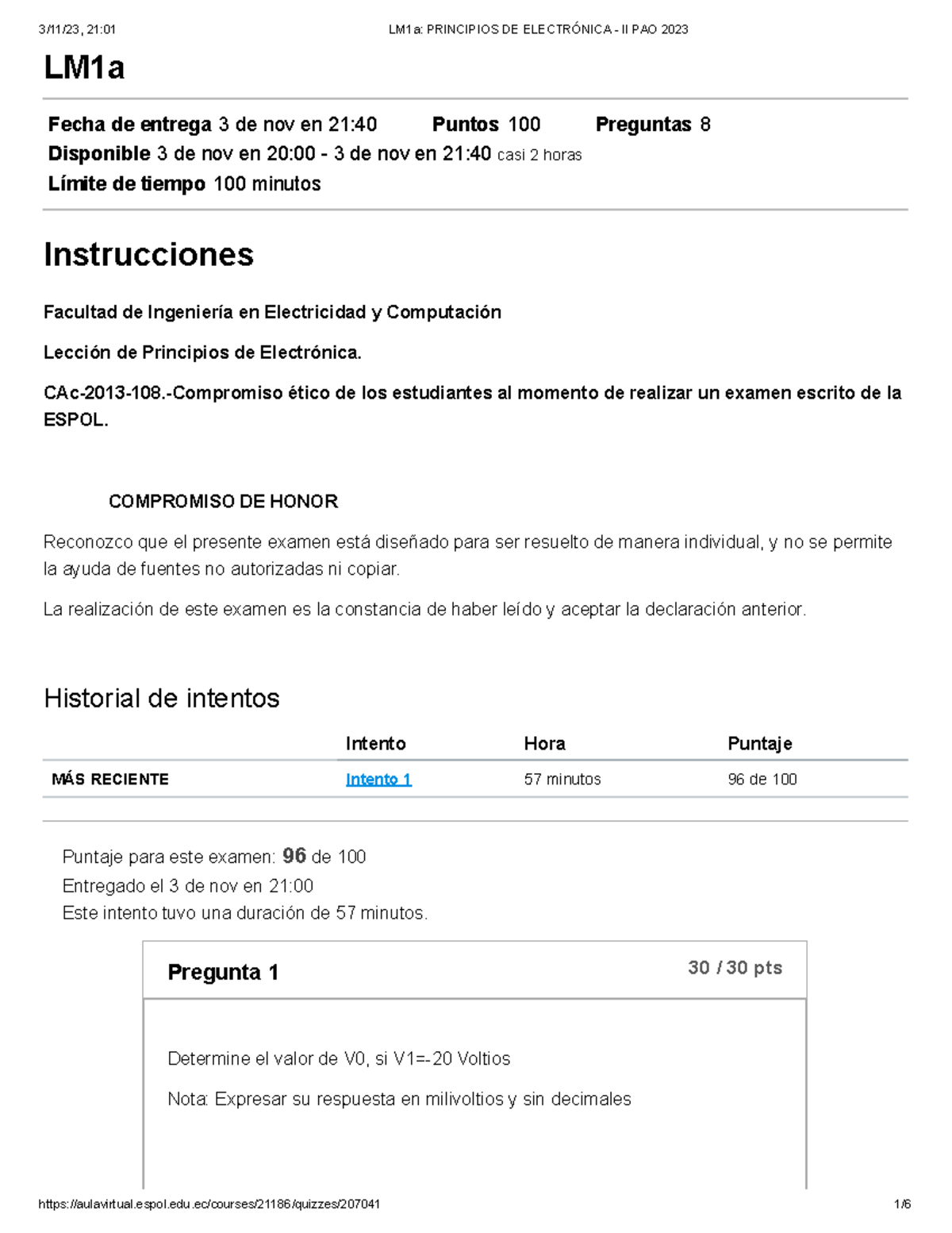 Pdf leccion - LM1a Fecha de entrega 3 de nov en 21:40 Puntos 100 ...