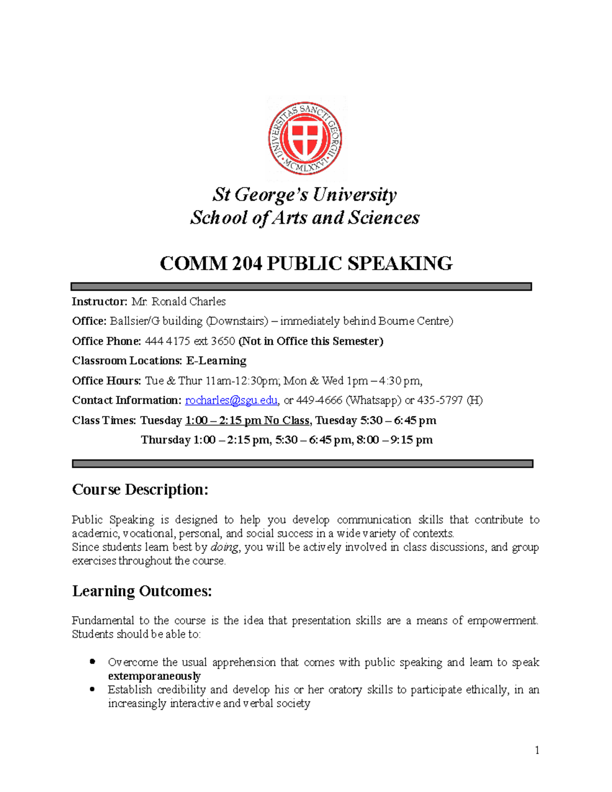 Public Speaking 2018 - outline and description of course - St George’s ...