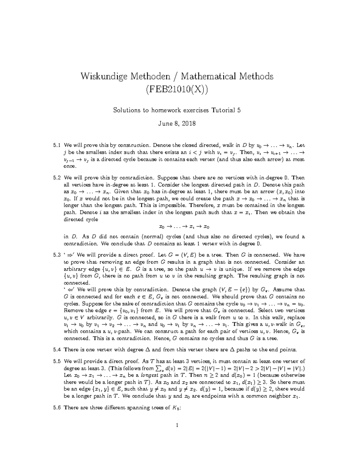 Solutions to homework exercises Tutorial 5 - Wiskundige Methoden / Mathematical Methods ...