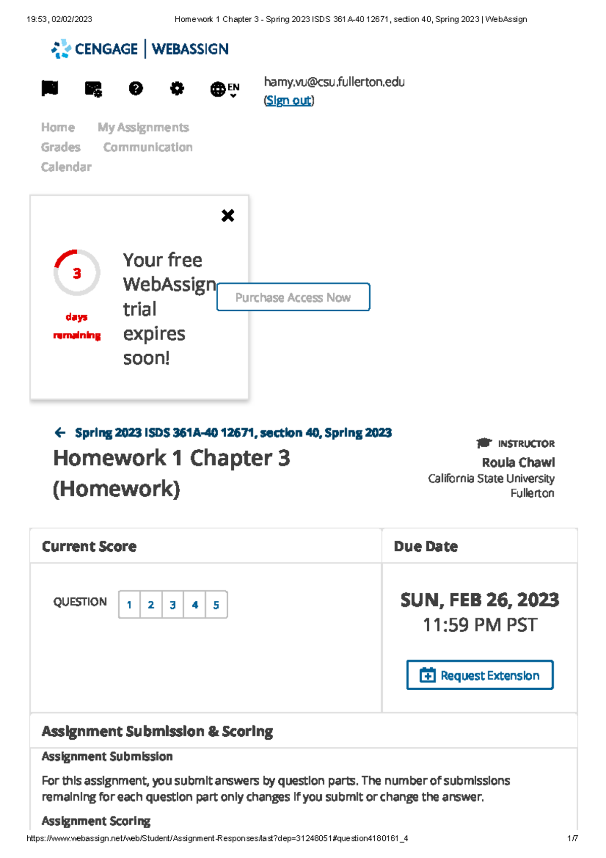 Homework 1 Chapter 3 - Spring 2023 ISDS 361A-40 12671, section 40 ...