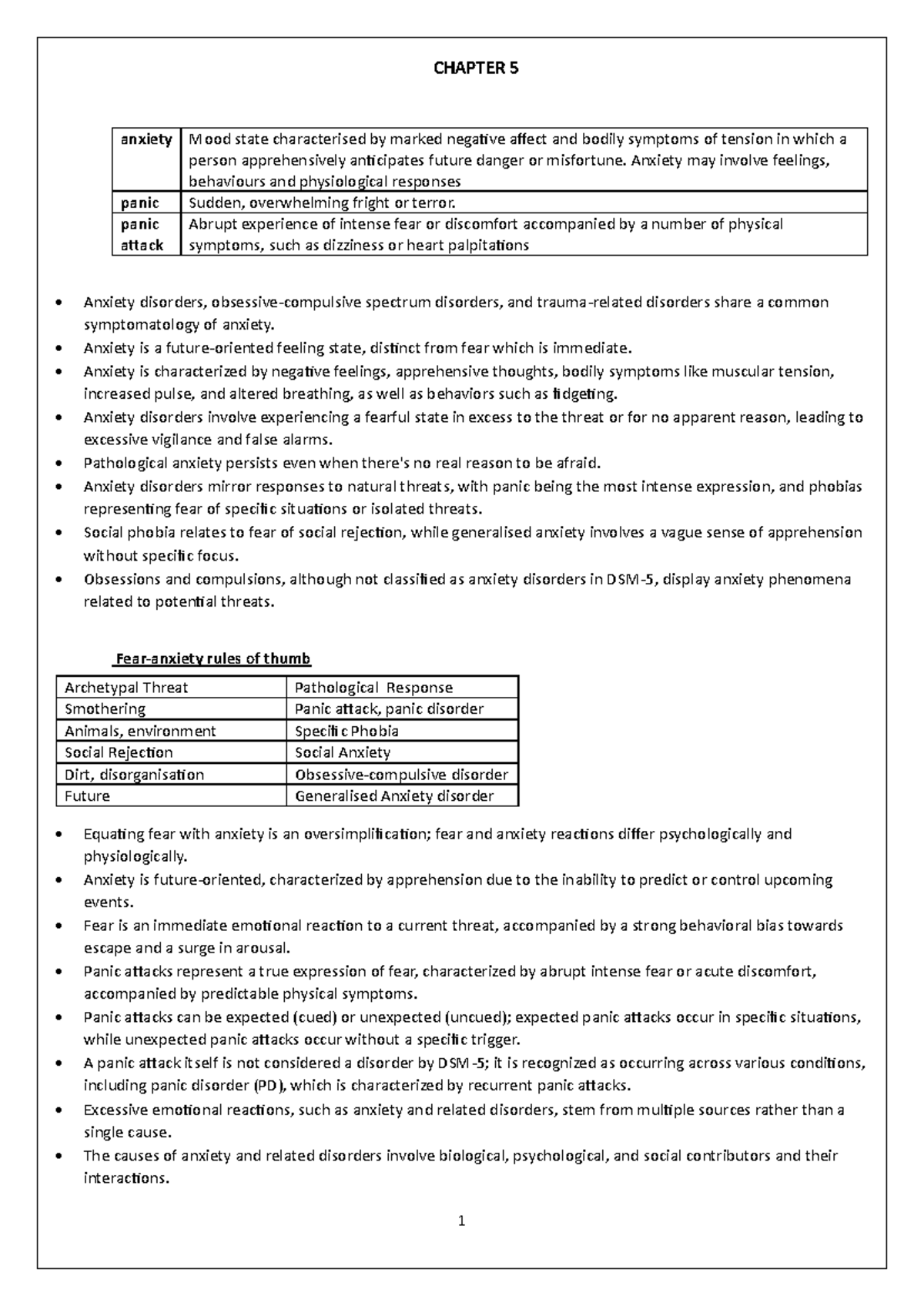 Chapter 5 - Summary Psychology - CHAPTER 5 anxiety Mood state ...