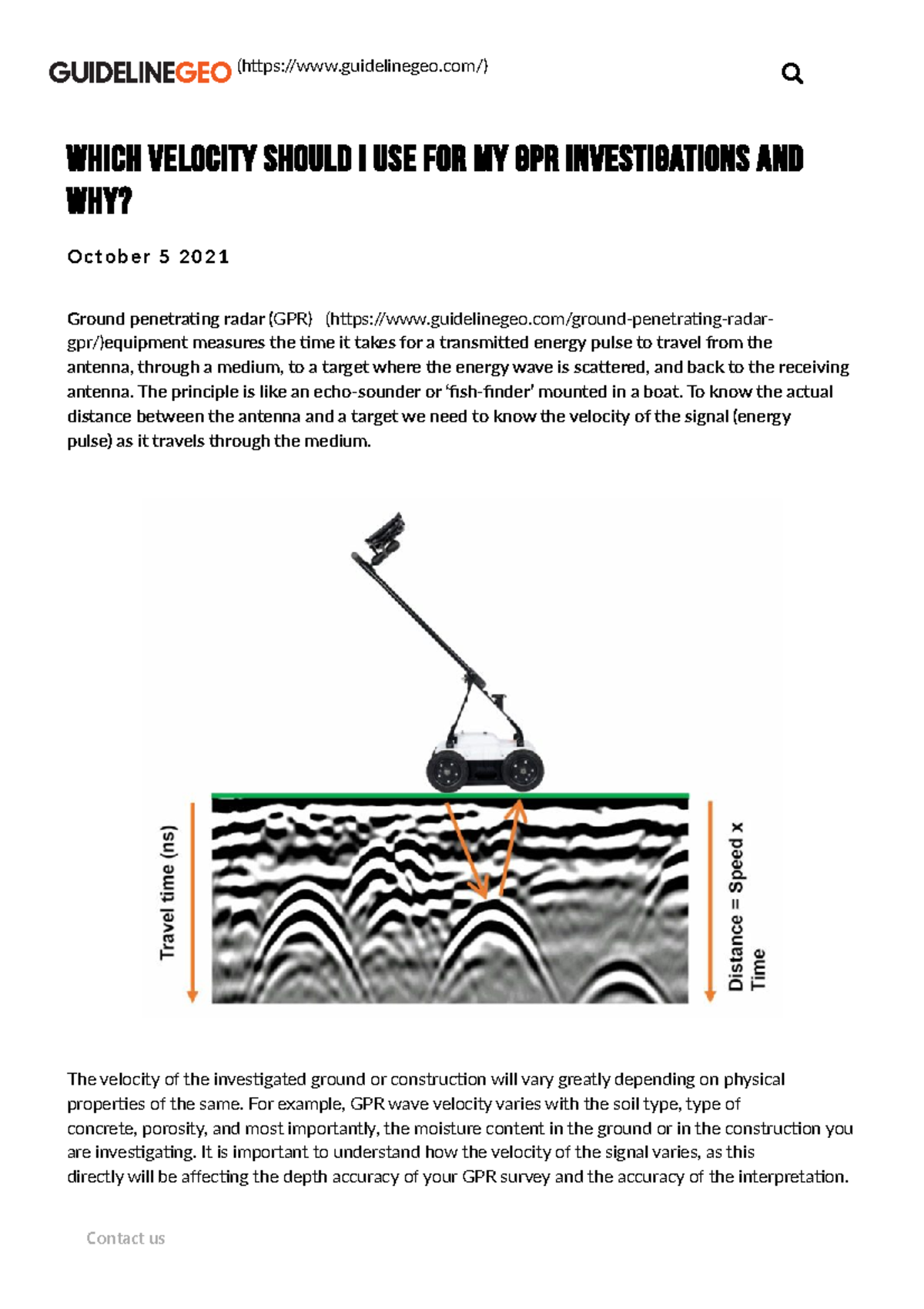 Geophysics and Applied methods - Which velocity should I use for my GPR ...