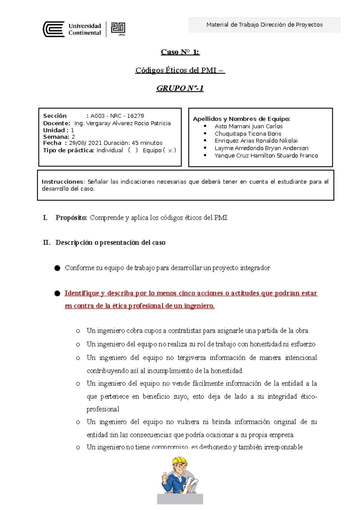 Caso Practico 1 Grupo Nº 1 Caso N 1 Códigos éticos Del Pmi Grupo