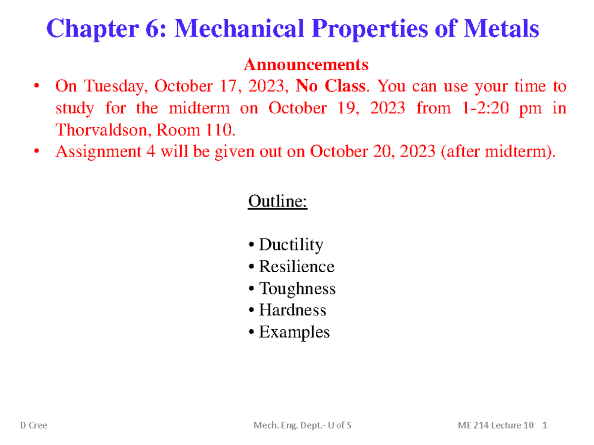 ME214 Lecture 10-Chapter 6-Mech Properties Contd - Chapter 6 ...