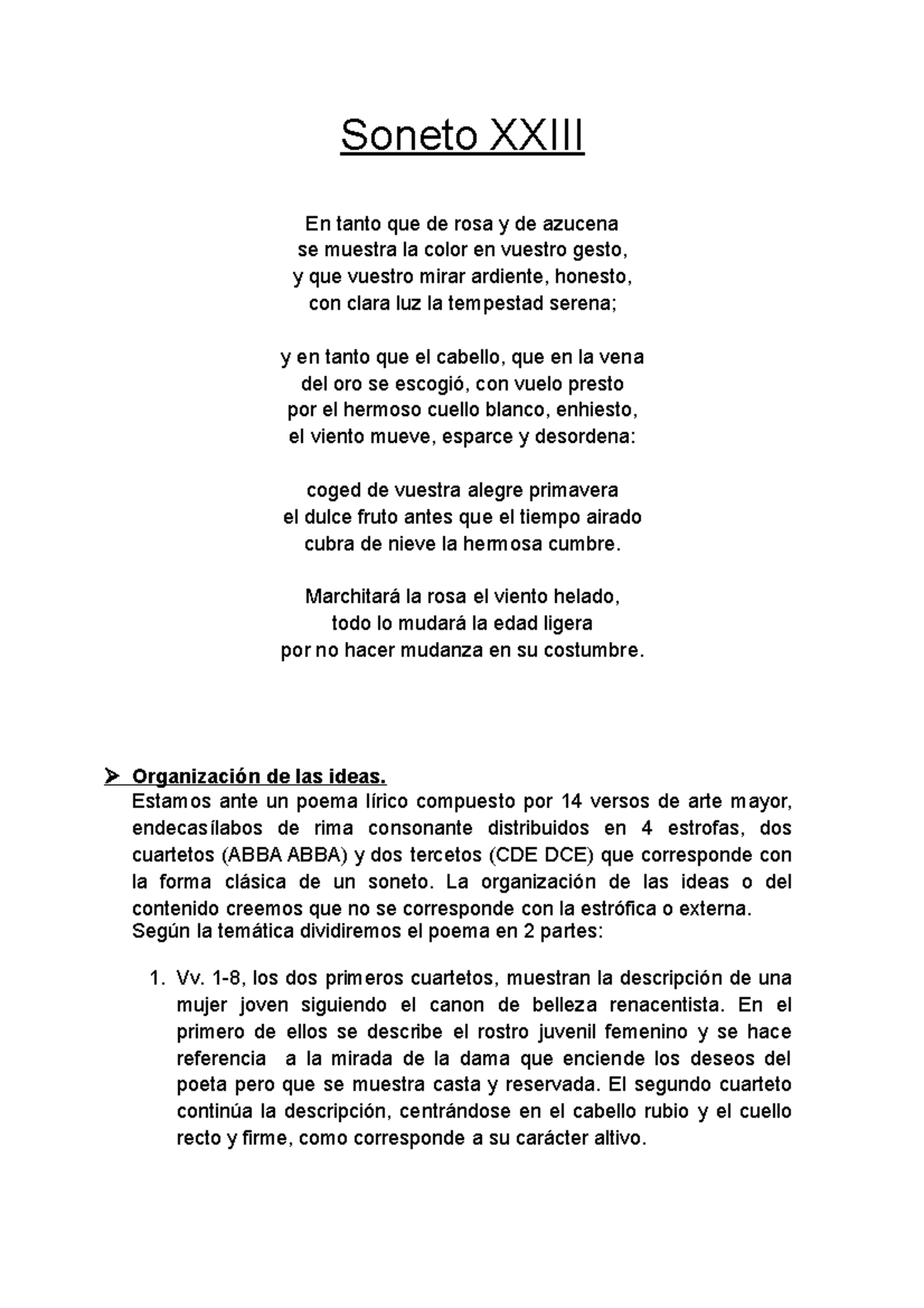 303683047 Soneto Xxiii Nuevo docx - Soneto XXIII En tanto que de rosa y ...