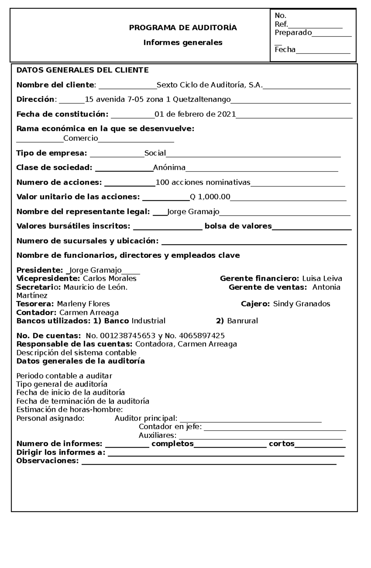 Programa de auditoria - El expediente continuará su trámite en lo ...