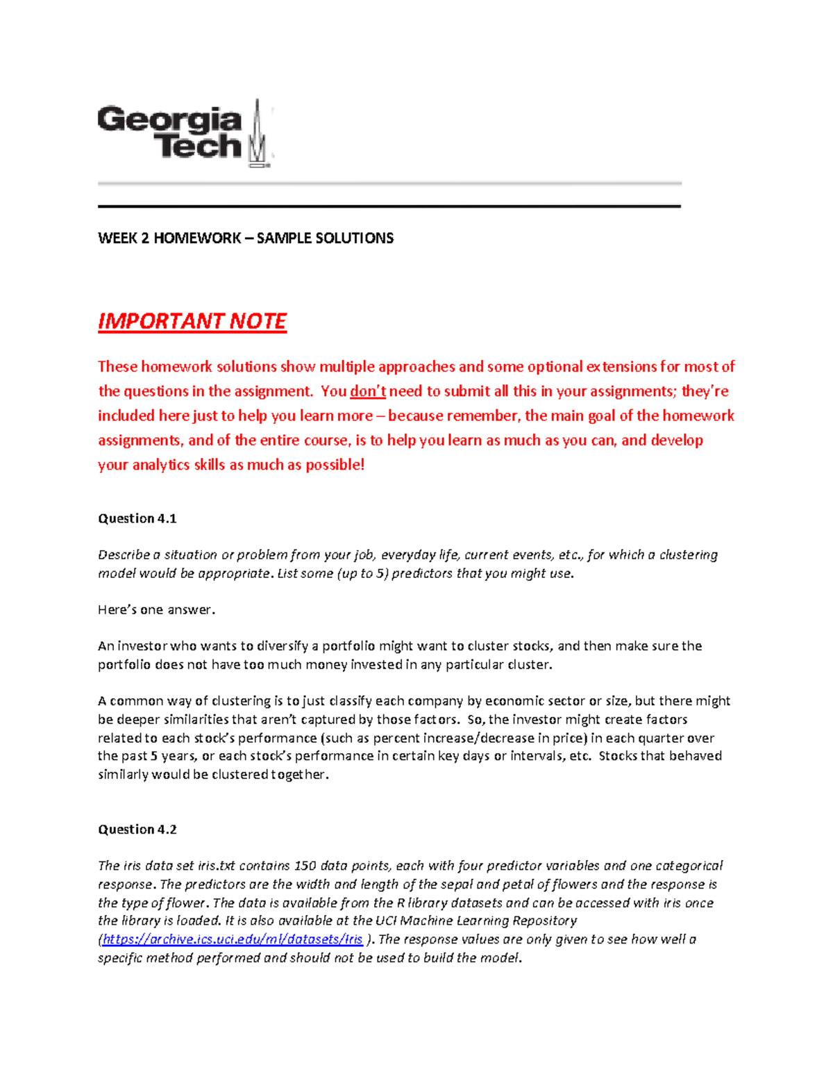 Week 2 solutions-summer - WEEK 2 HOMEWORK – SAMPLE SOLUTIONS IMPORTANT ...