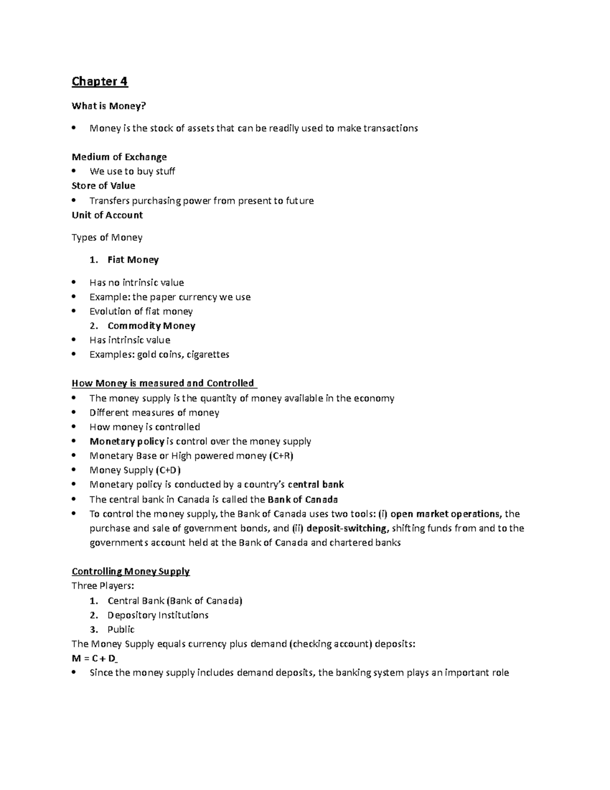 Chapter 4 And Chapter 5 Notes Chapter 4 What Is Money Money Is The
