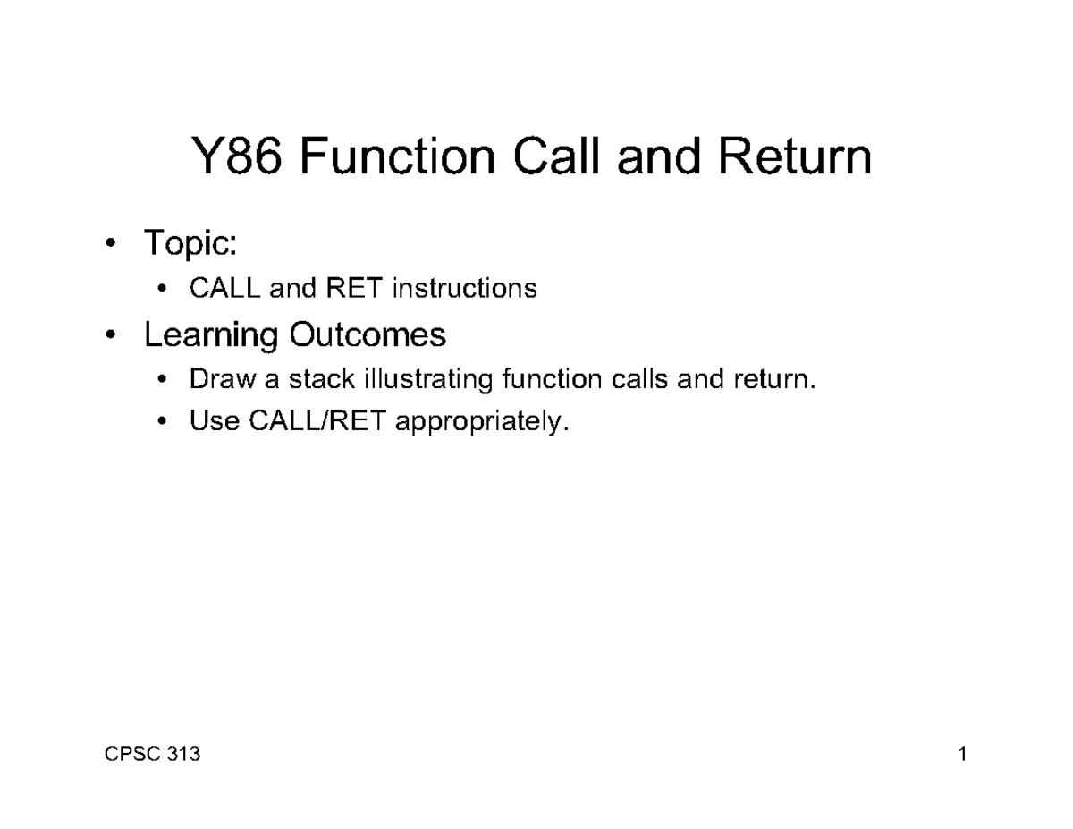 Y86-call - Pre Class Activity - Y86 Function Call and Return " Topic ...