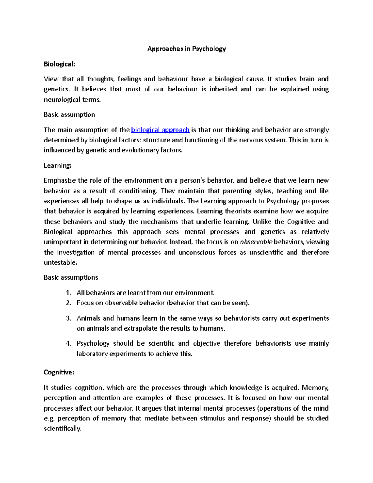 Approaches in Psychology - Approaches in Psychology Biological: View ...