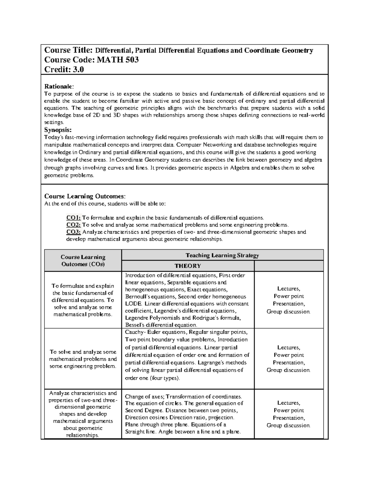 Differential, Partial Differential Equations and Coordinate Geometry ...