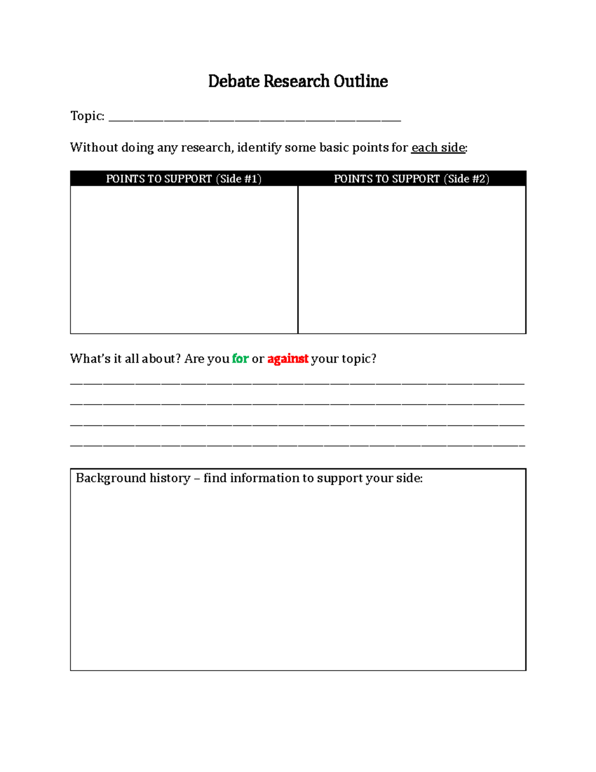 Freedebate Outline-1 - oral - Debate Research Outline Topic: - Studocu