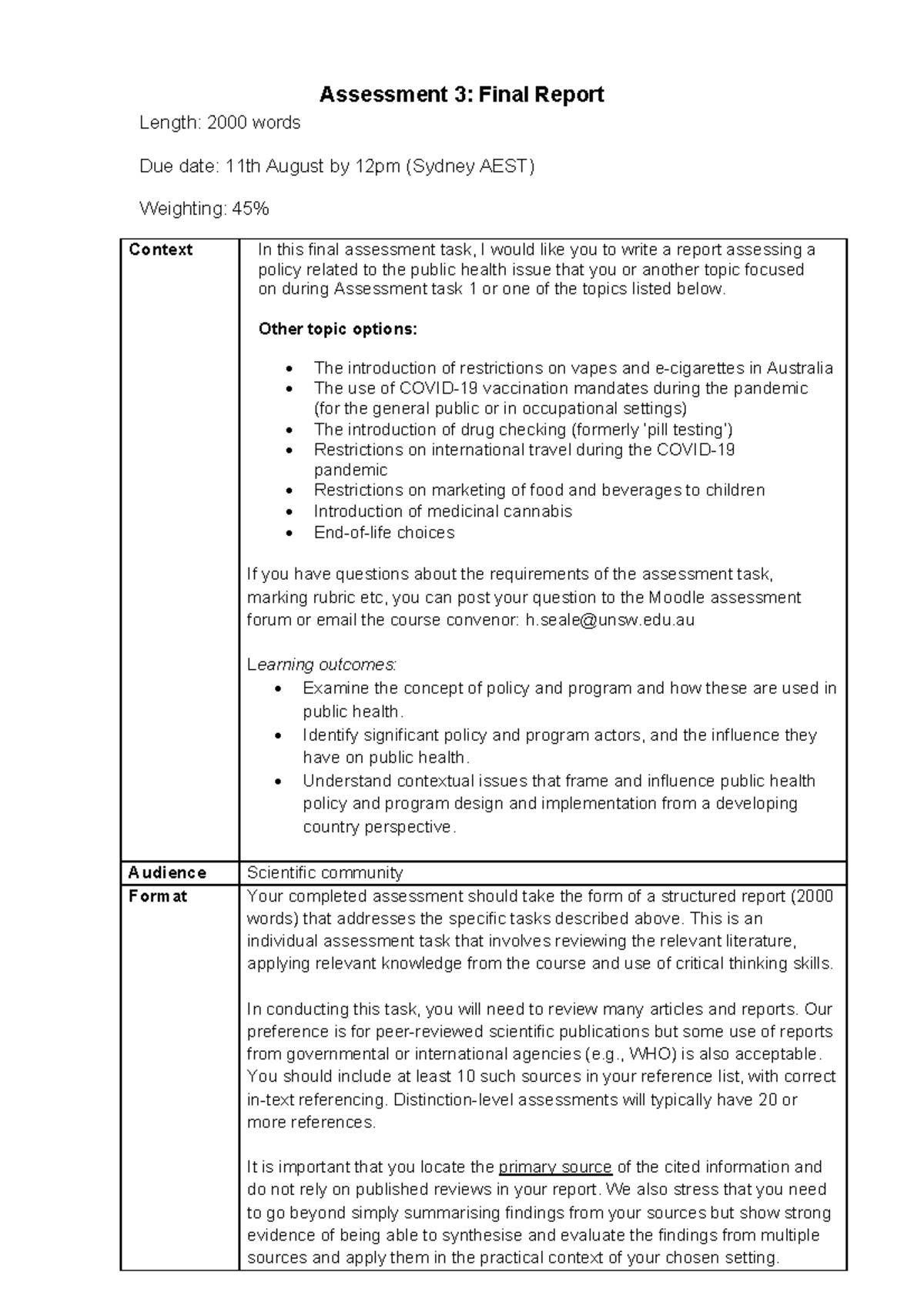 A3 FInal Report Instructions & Rubrics - Assessment 3: Final Report Length: 2000 words Due date ...