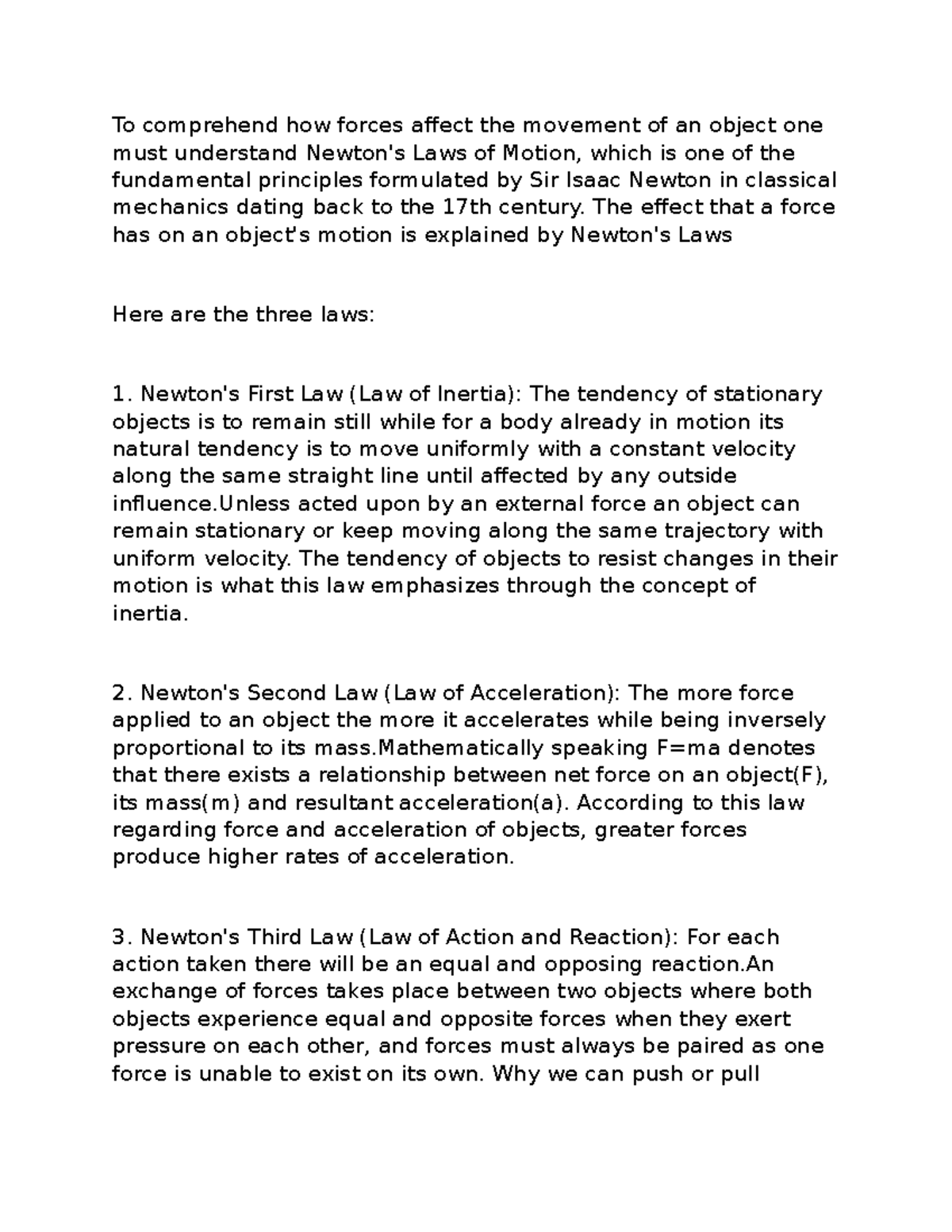 P6 notes 1 2023 - To comprehend how forces affect the movement of an ...