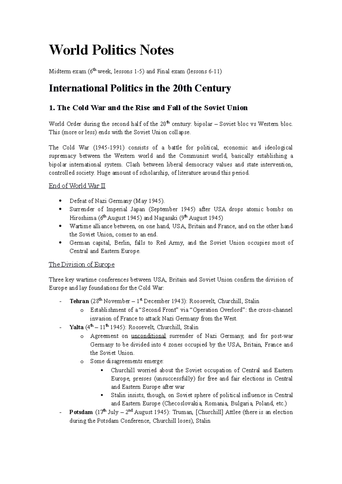 World Politics Notes - Presentations copied in Word Format - World ...