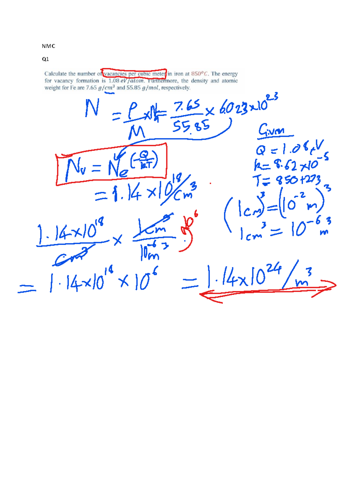 NMC Worksheet 1 REV - dddd - NMC Q 1 Radius of Niobium atom = 0 nm For ...