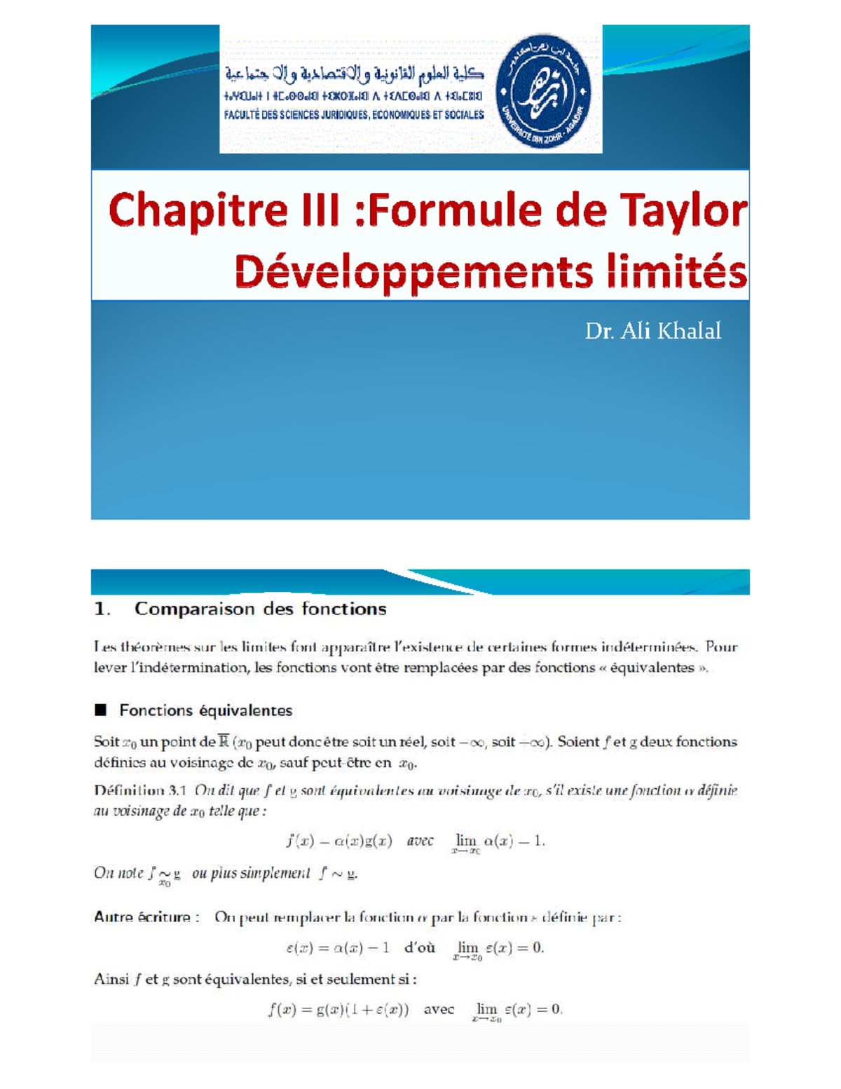 Formule taylor - Analyse financière - Dr. Ali Khalal g - Studocu
