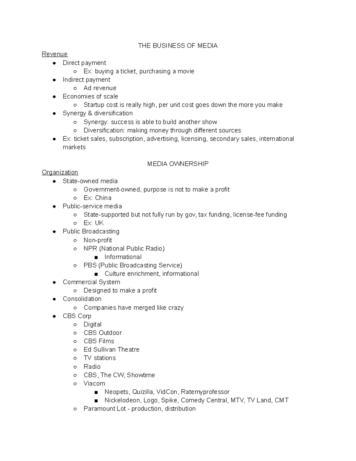 Exam 2 Industry study guide copy - THE BUSINESS OF MEDIA Revenue Direct ...
