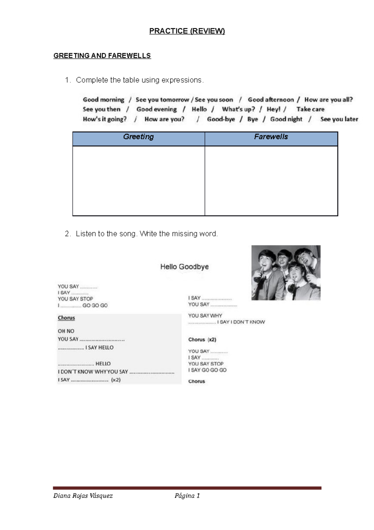 Review Practice 1 - 2 - educaicon - PRACTICE (REVIEW) GREETING AND ...
