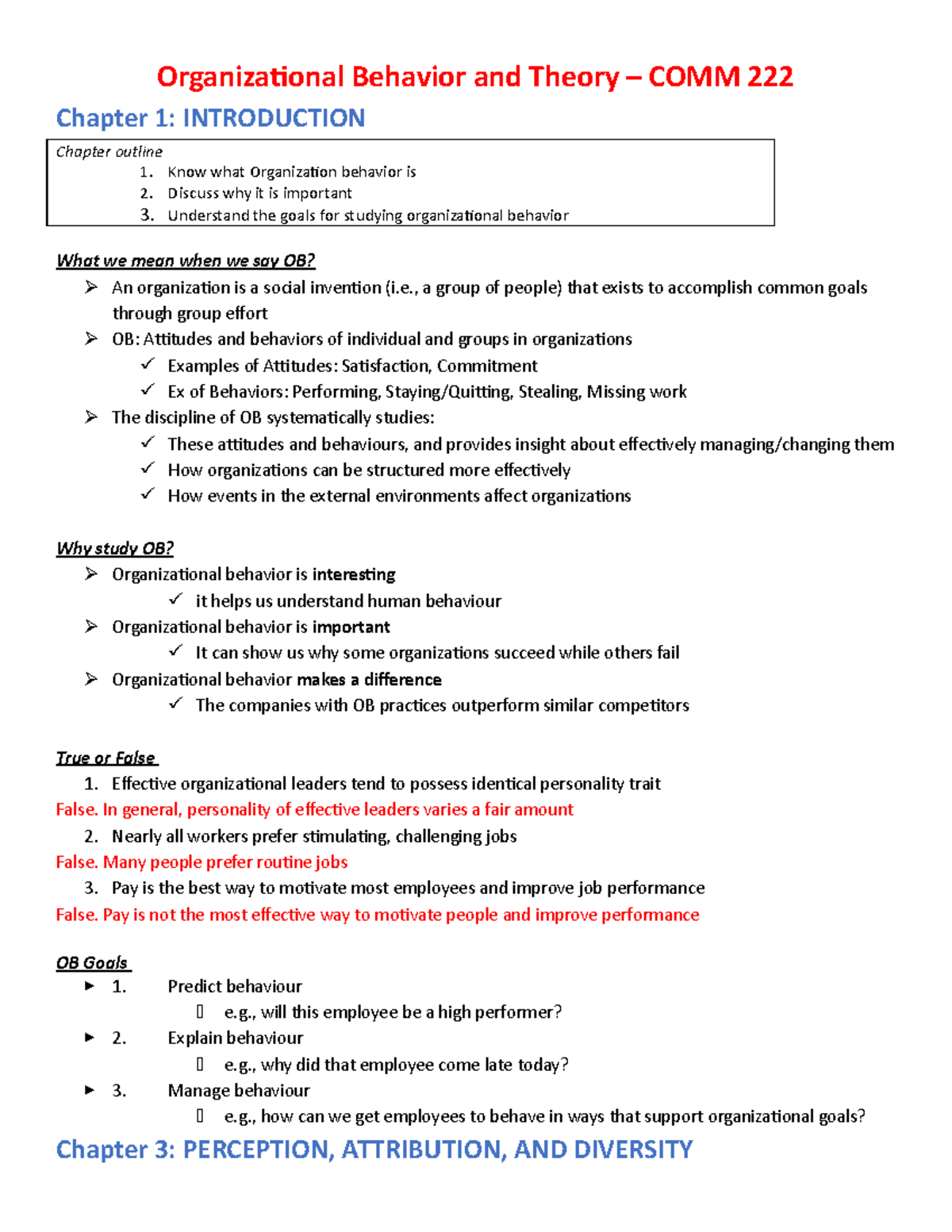 COMM 222 Theory - Organizational Behavior and Theory – COMM 222 Chapter 1: INTRODUCTION Chapter ...
