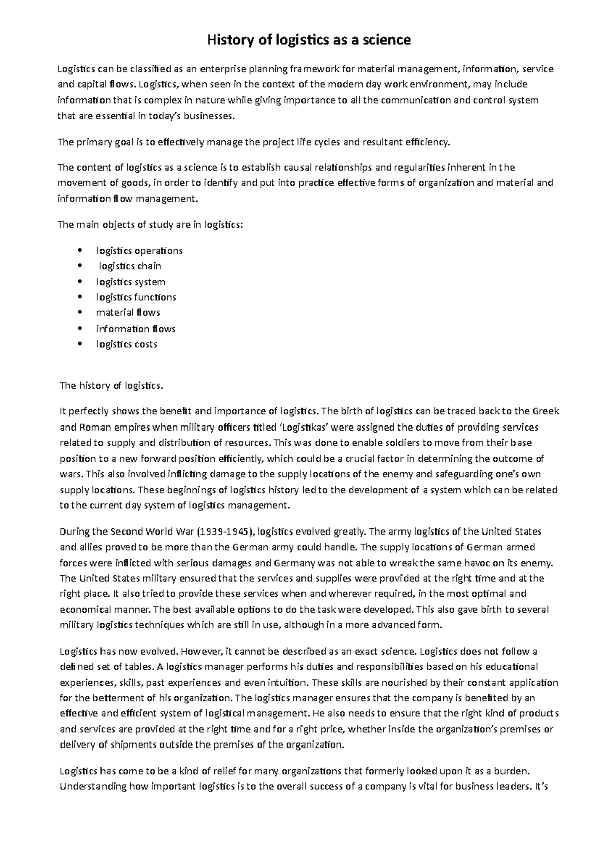 History of logistics as a science - History of logistics as a science ...