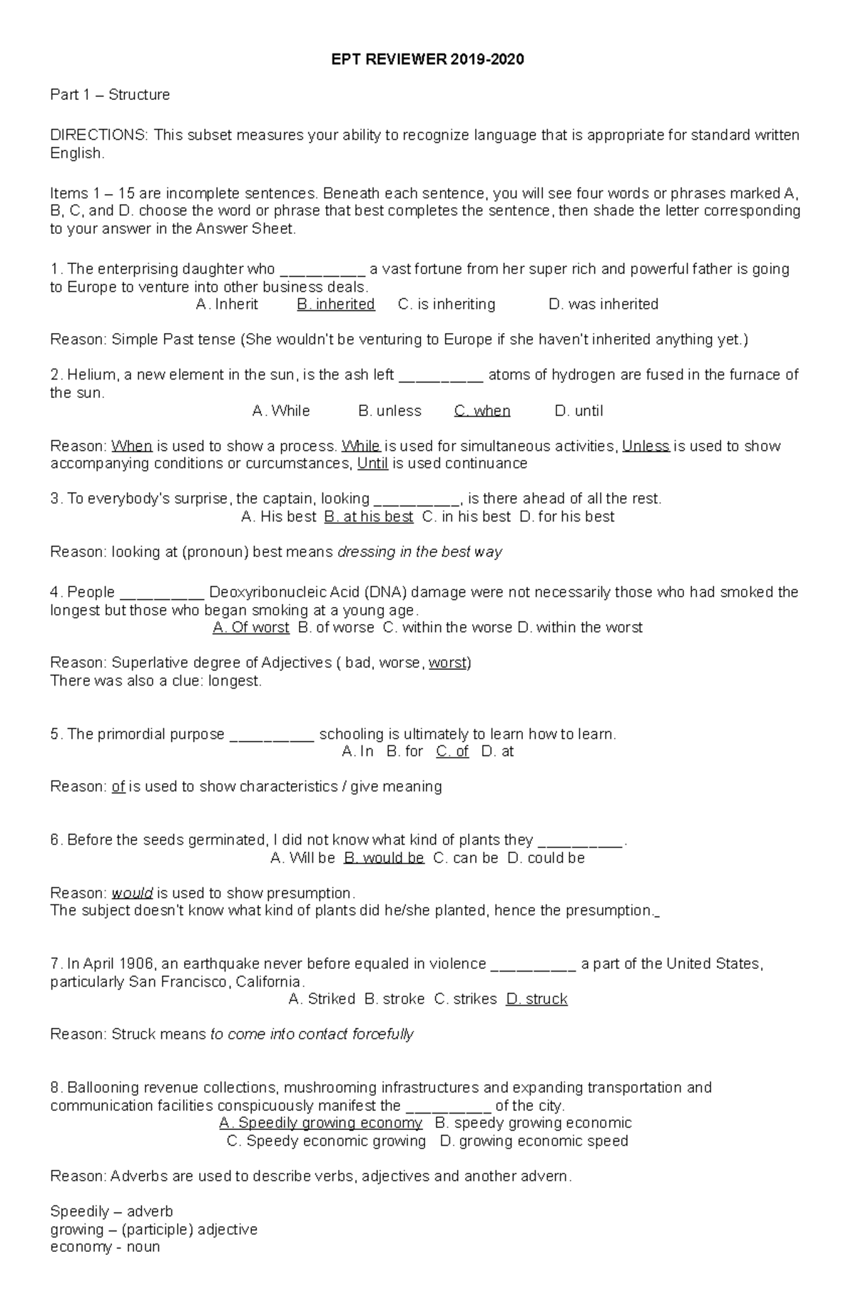 EPT Reviewer 2019 - Structure - EPT REVIEWER 2019- Part 1 – Structure ...