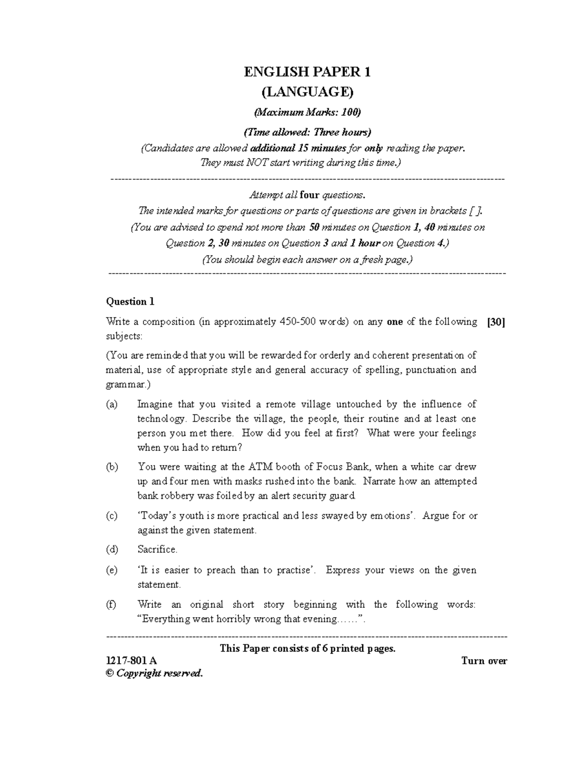 English Paper 1 (Language) - 2017 - This Paper consists of 6 printed ...