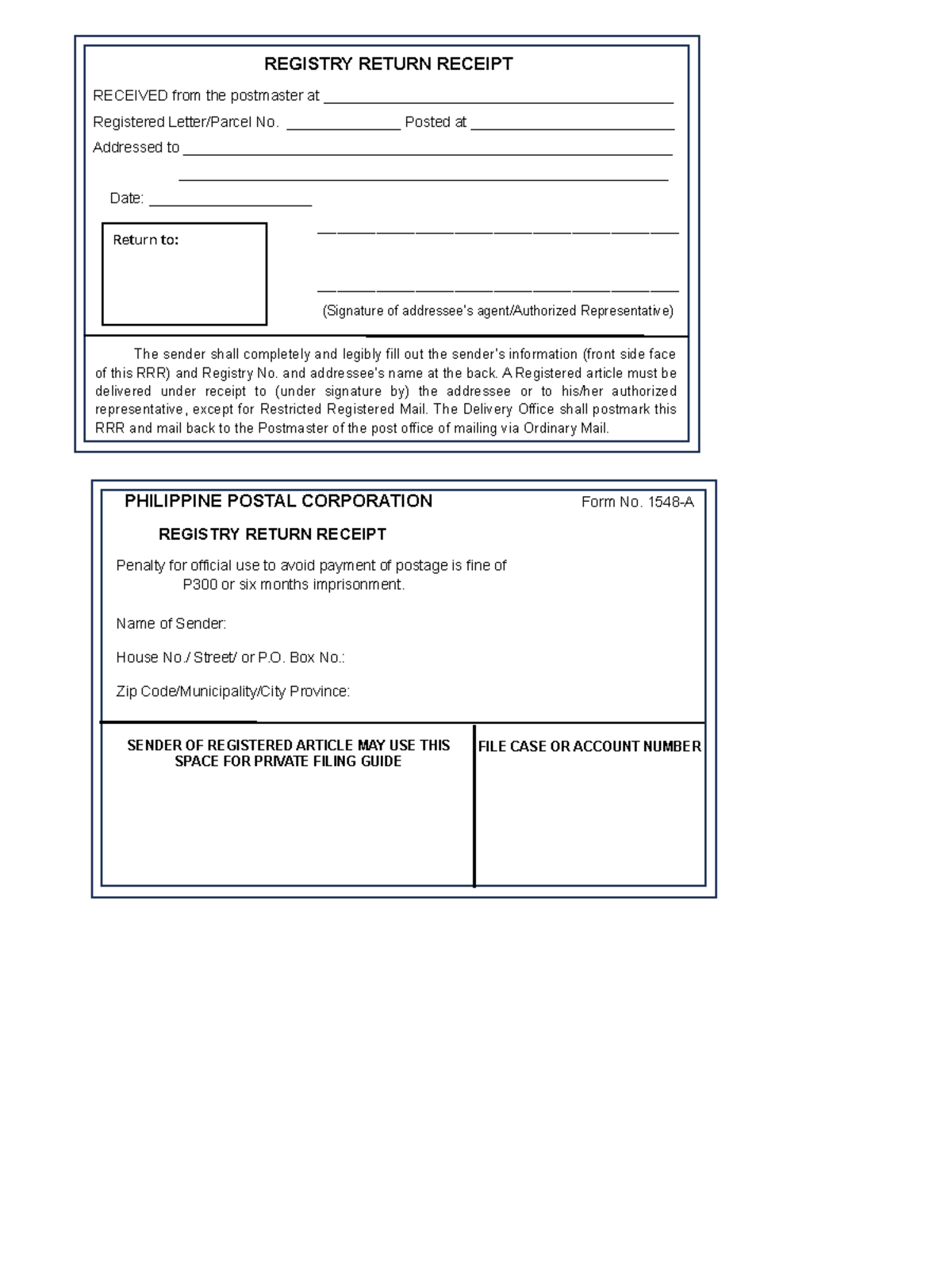 Registry Return Receipt - The sender shall completely and legibly fill ...