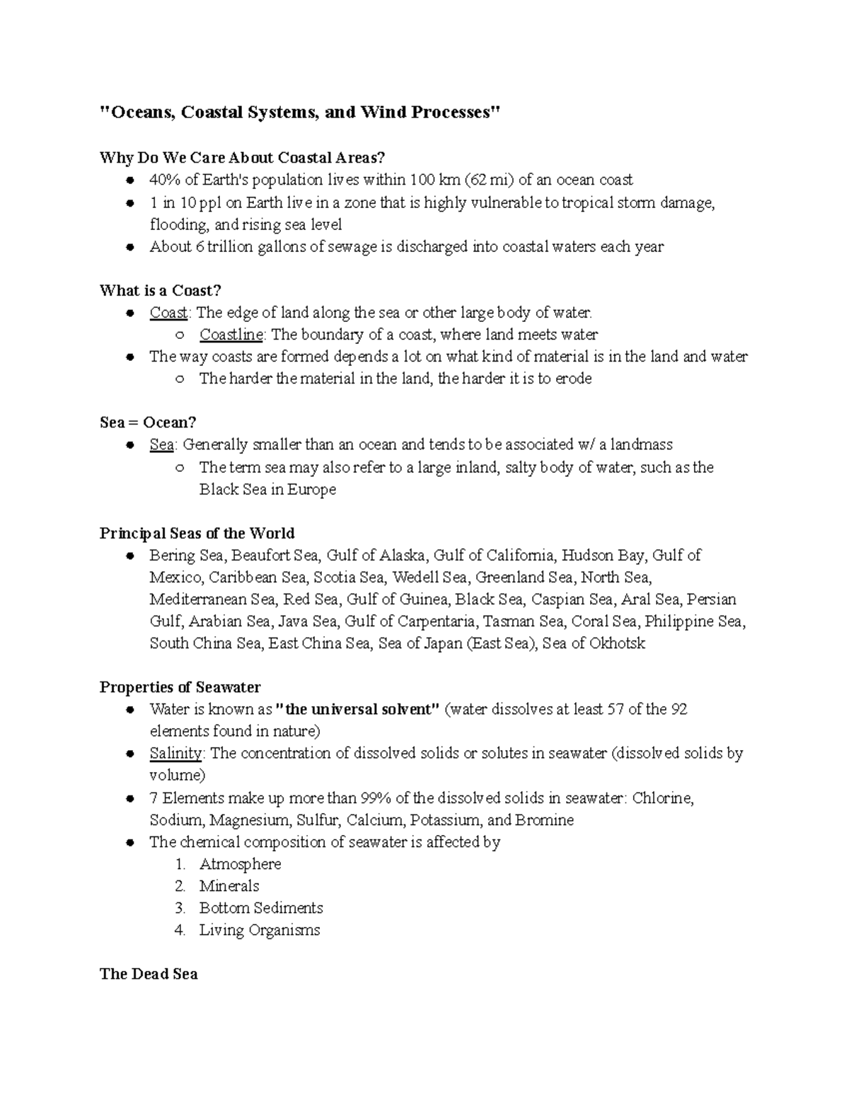 Lecture 7 Notes - Oceans, Coastal Systems, Wind Processes - "Oceans ...
