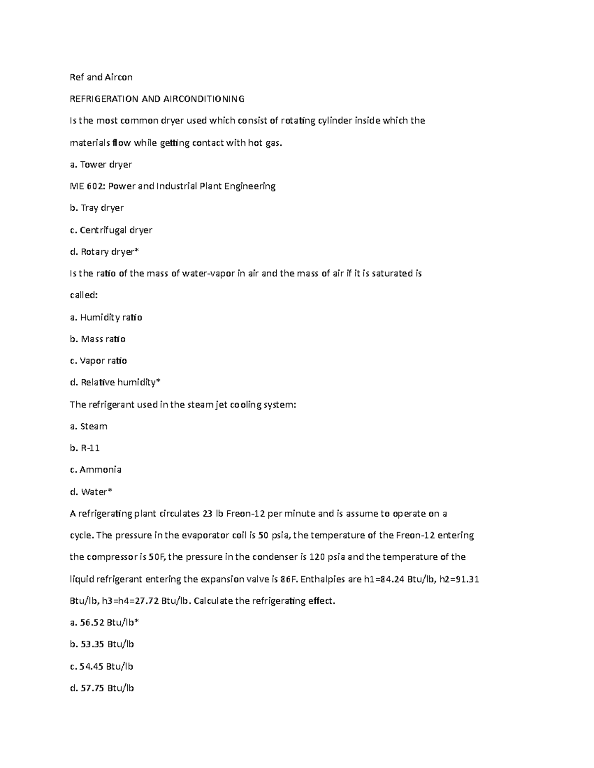 Ref and aircon separated questions - Ref and Aircon REFRIGERATION AND ...
