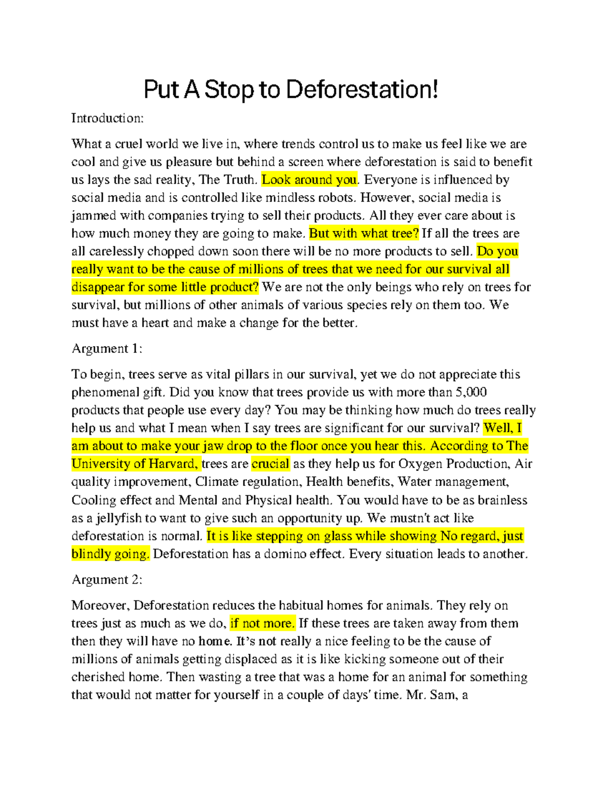 English assingment (my speech) - Put A Stop to Deforestation ...